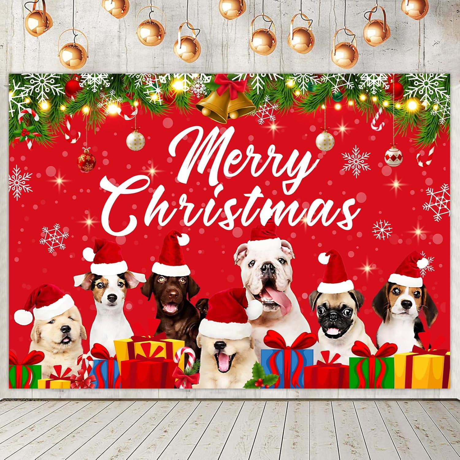 Funmemoir Christmas Backdrop Banner, Dog Christmas Photo Backdrop ...