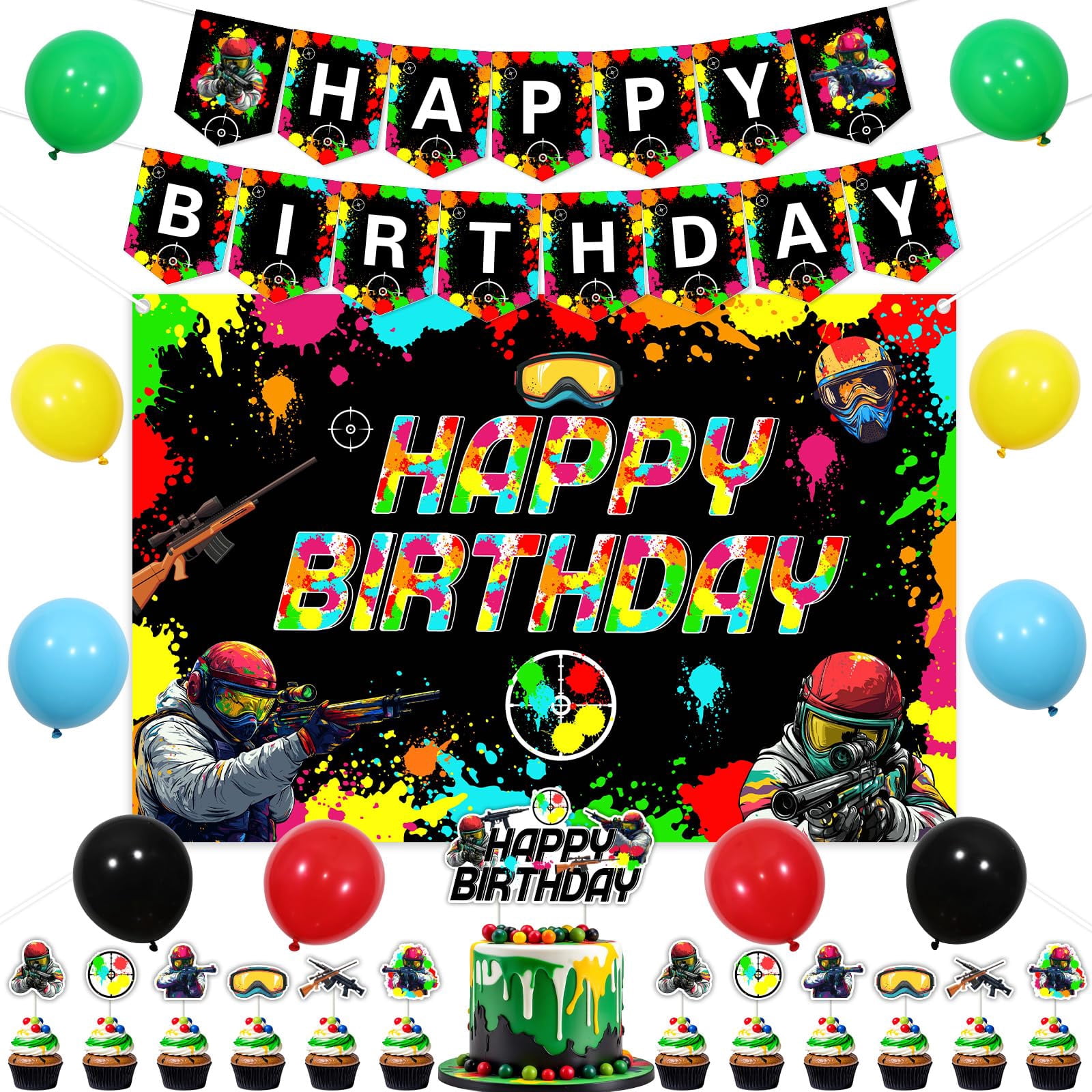 Funmemoir Paintball Birthday PresNok Party Decorations, Happy Birthday ...