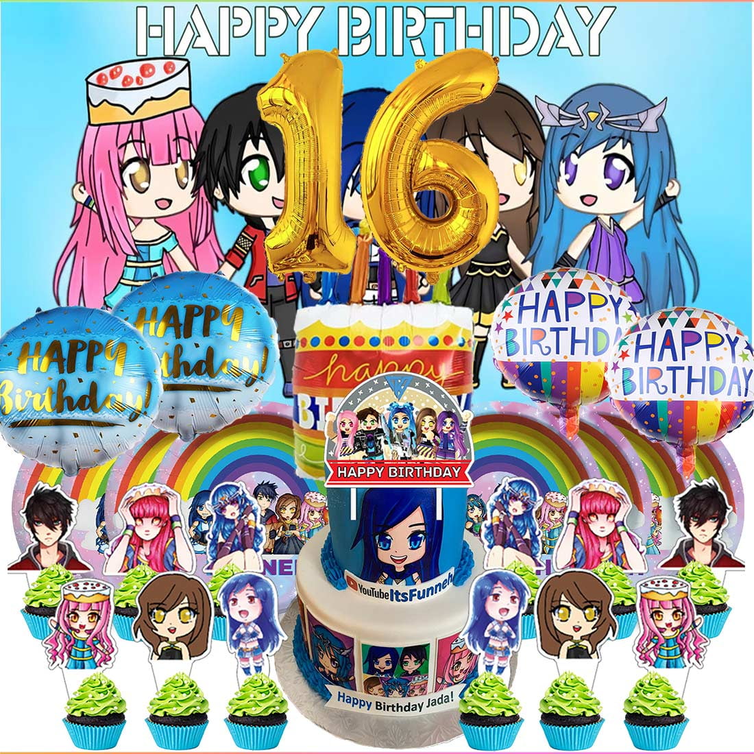 Funneh Krew 16th Tableware Balloons Cake Toppers Backdrop Banner ...