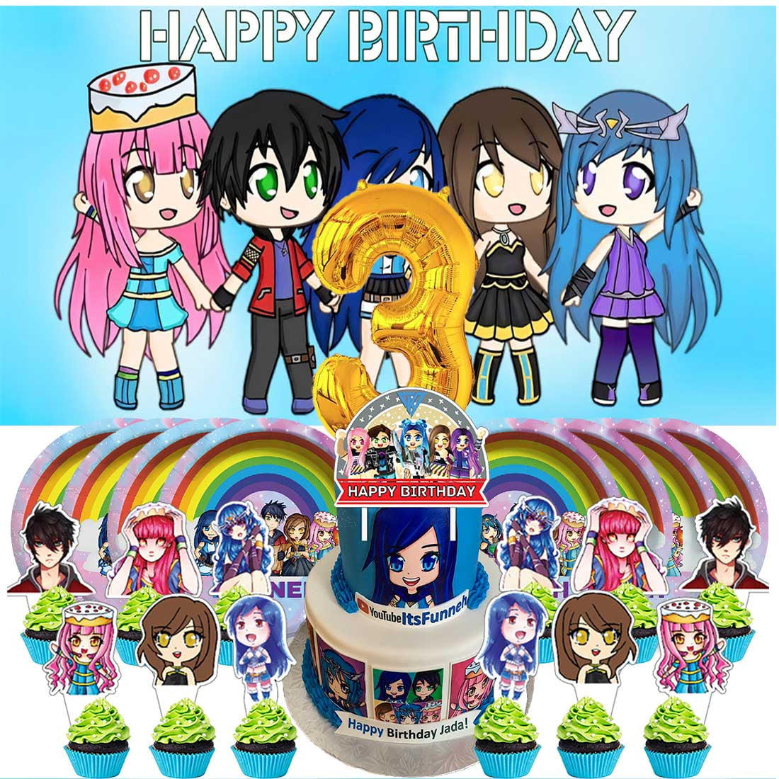 Funneh Krew Balloons Party Supplies 3rd Decor Tableware Birthday Cake ...