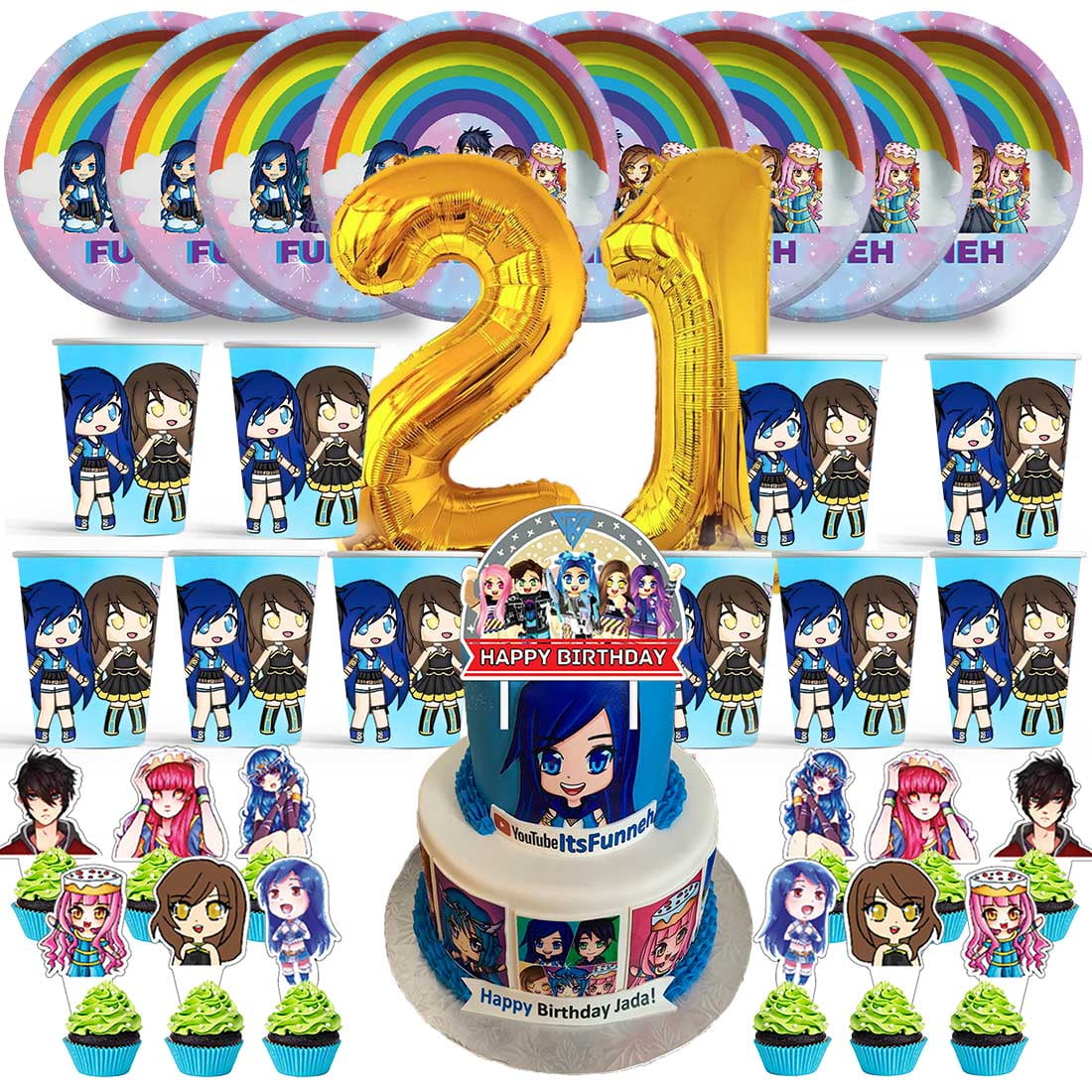 Funneh Krew Birthday 21th Cups Party Supplies Plates Fans Decorations ...