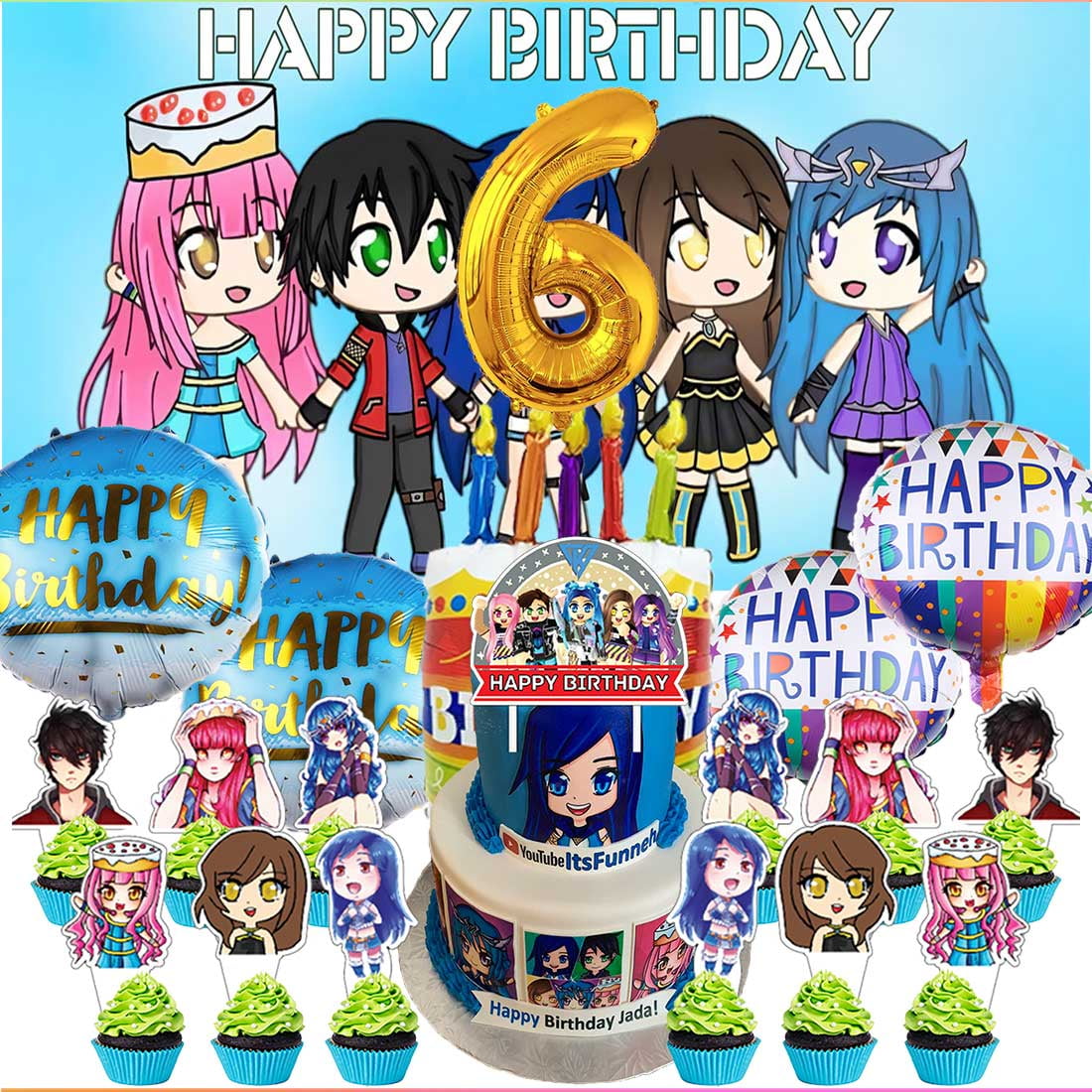 Funneh Krew Party Supplies Decor 6th Kit Balloons Birthday Cake Topper ...