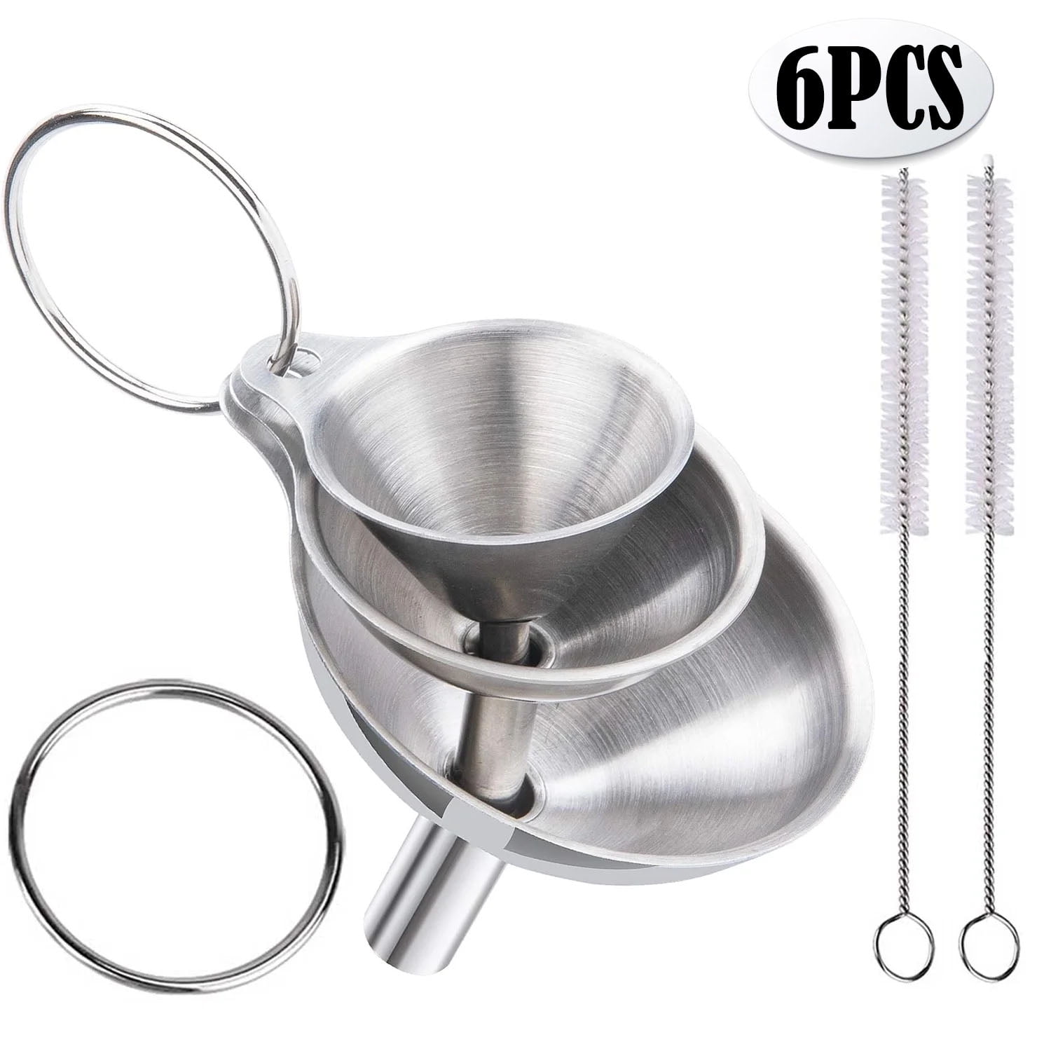 Funnel,6Pcs Metal Stainless Steel Funnel, Large Small Funnel Set of 3, Food Grade Mini Funnels ...