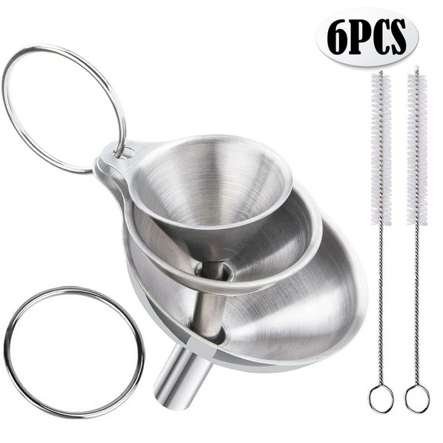 Funnel,6Pcs Metal Stainless Steel Funnel, Large Small Funnel Set of 3, Food Grade Mini Funnels ...