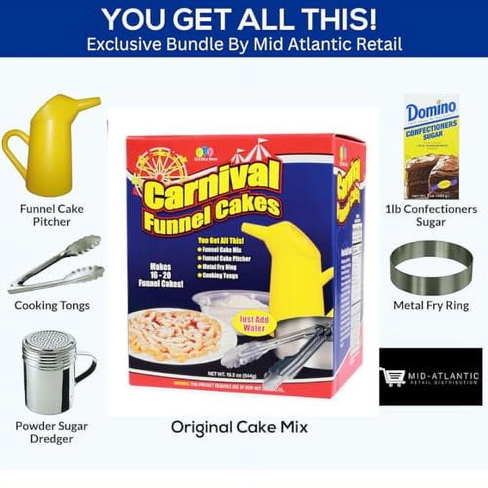 Funnel Cake Kit Deluxe Bundle- Includes Funnel Cake Mix, Ring, Dredge ...