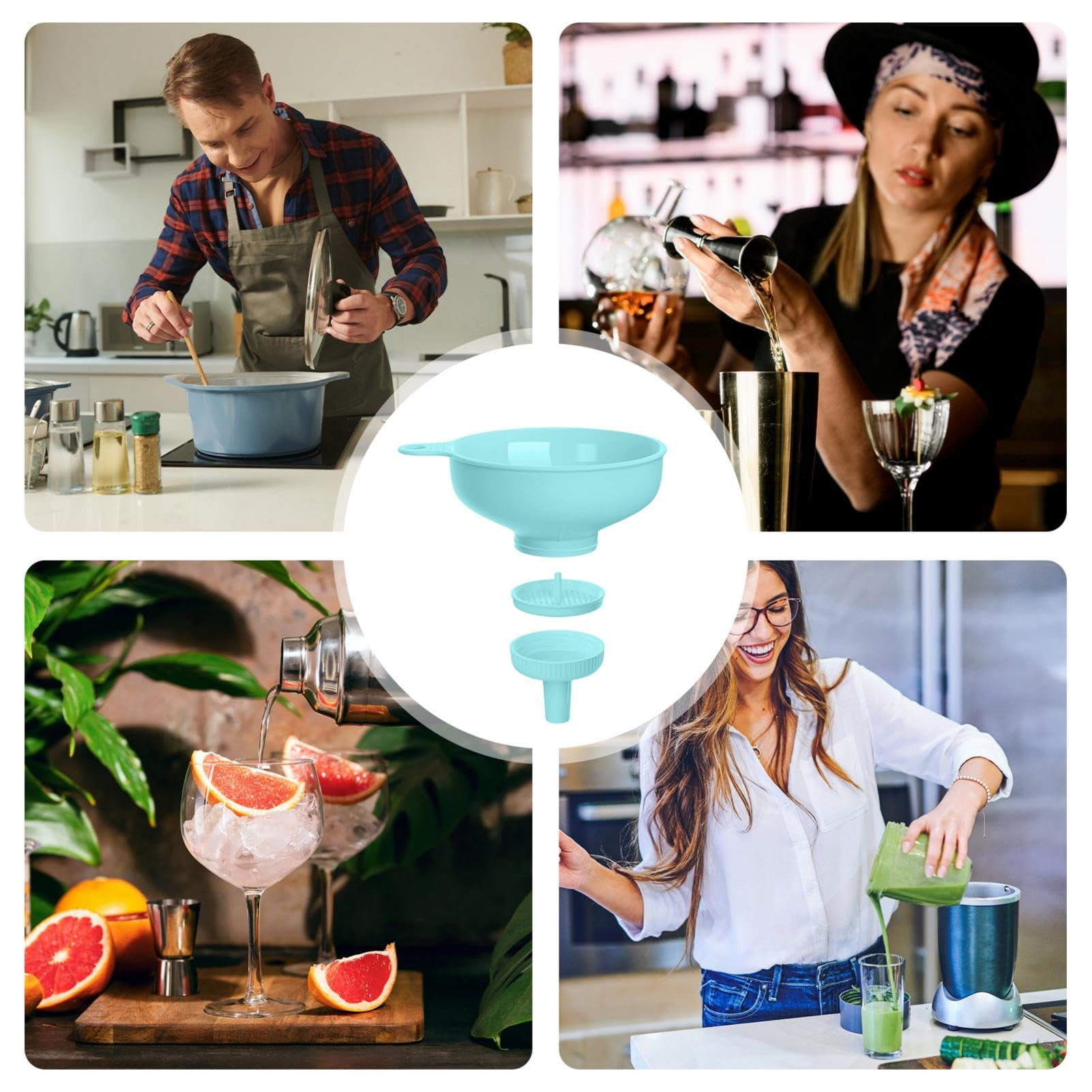 Funnels for Kitchen Use Filling Bottles, Food Grade Plastic Cooking Funnel Set with Spouts and ...