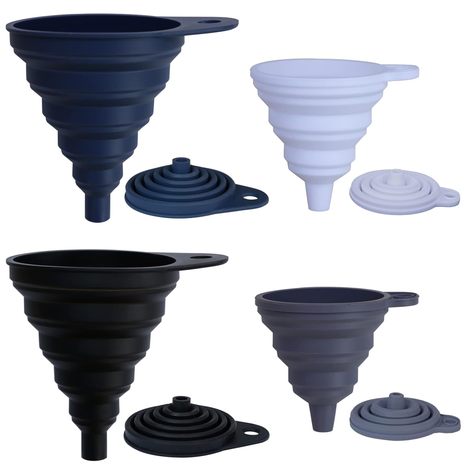 Funnels for Kitchen Use Set of 4, Silicone Collapsible Funnels for ...