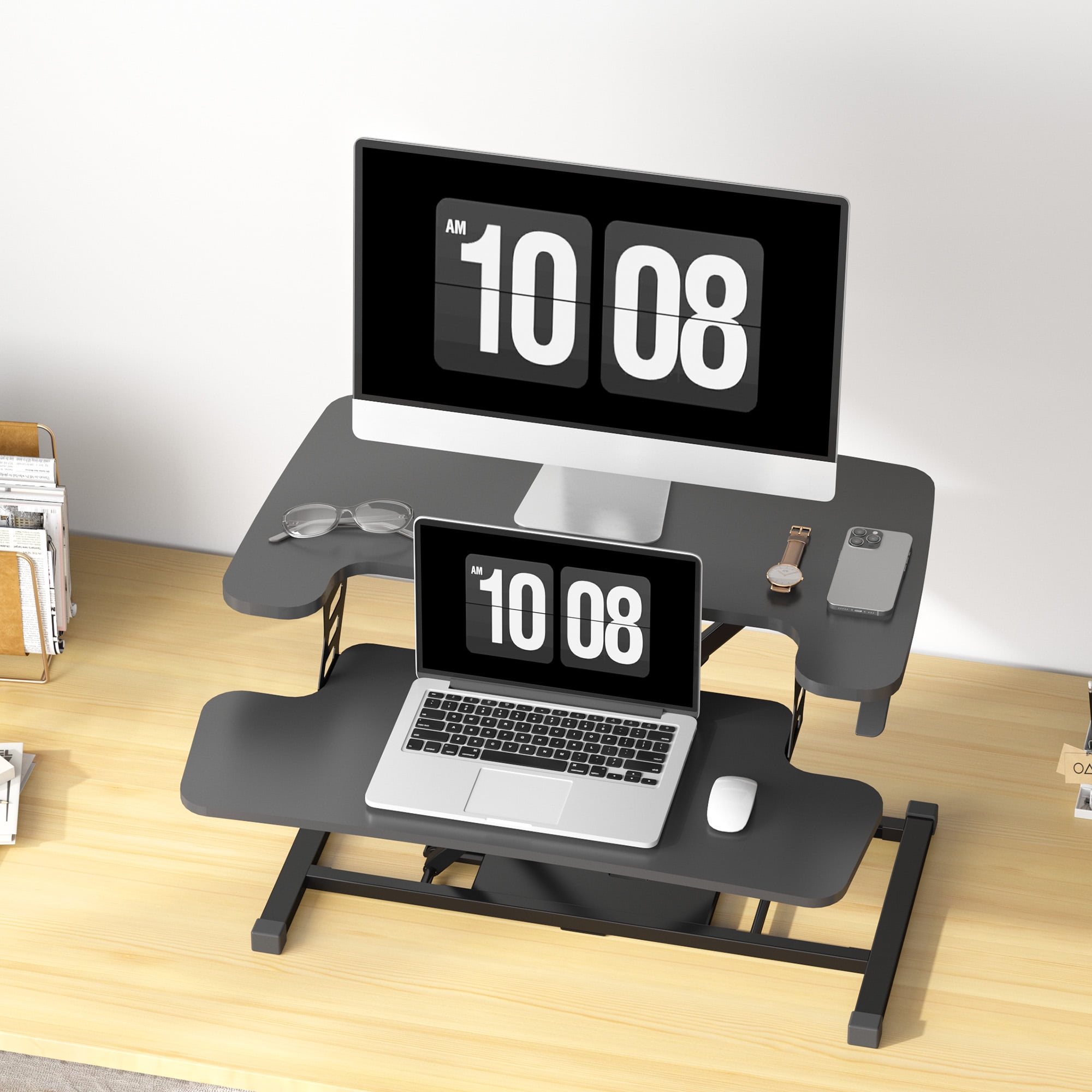 FunniHomi 28-inch Standing Desk Converter Height Adjustable with Wide ...