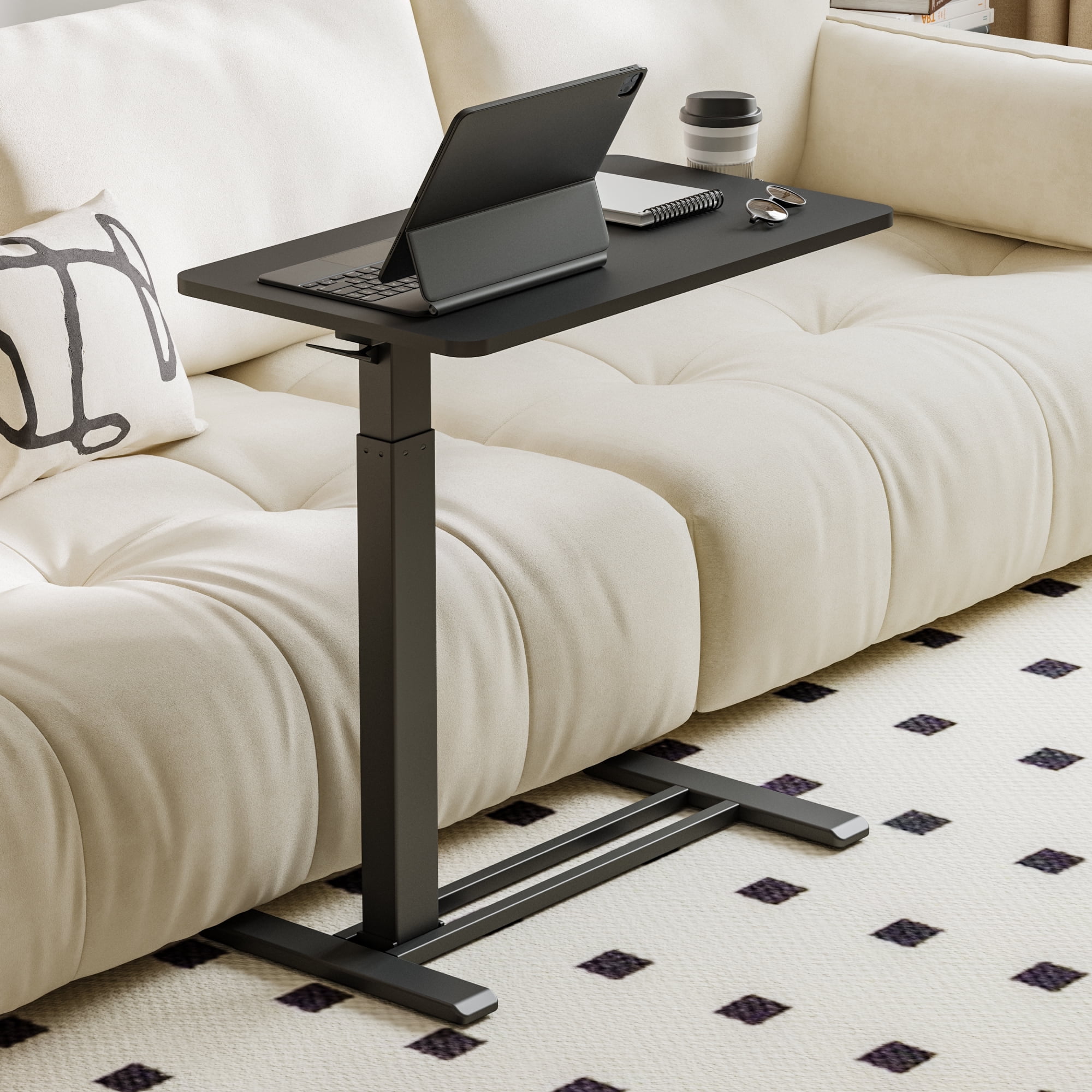 FunniHomi 28"x16" Black Height Adjustable Overbed Table with Rolling ...