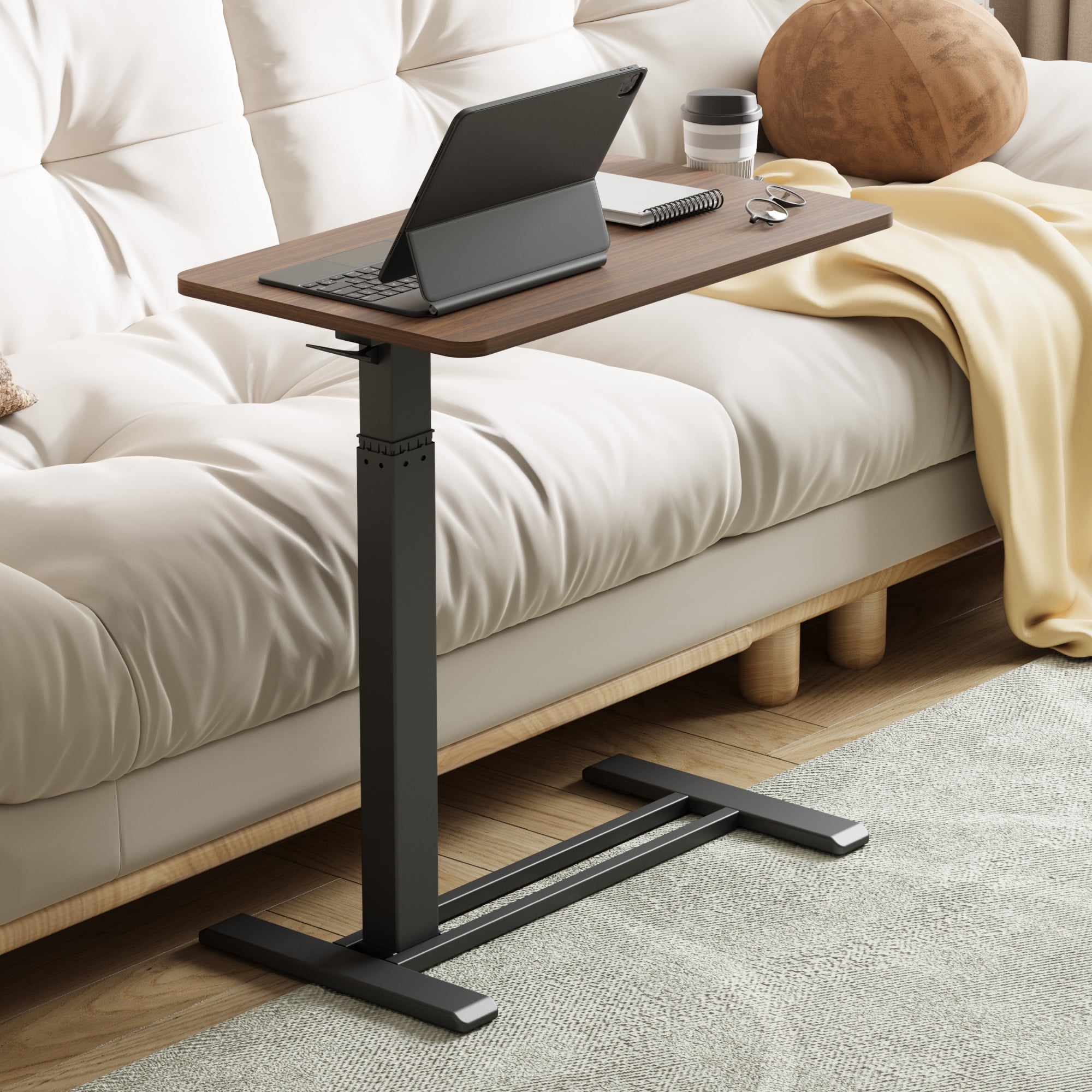 FunniHomi 28"x16" Embossed Walnut Height Adjustable Overbed Table with ...