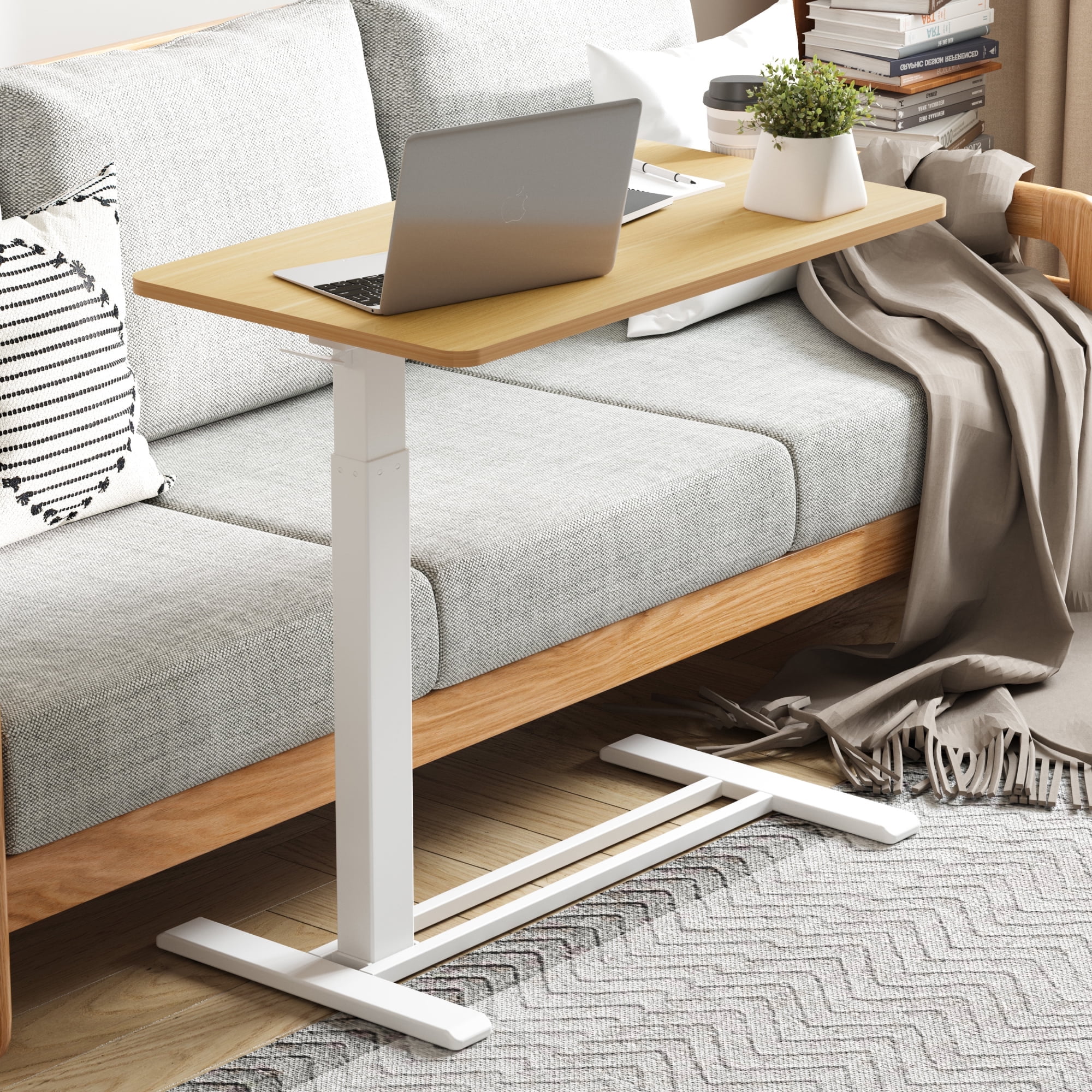 FunniHomi 32"x18" Maple Height Adjustable Overbed Table with Rolling ...