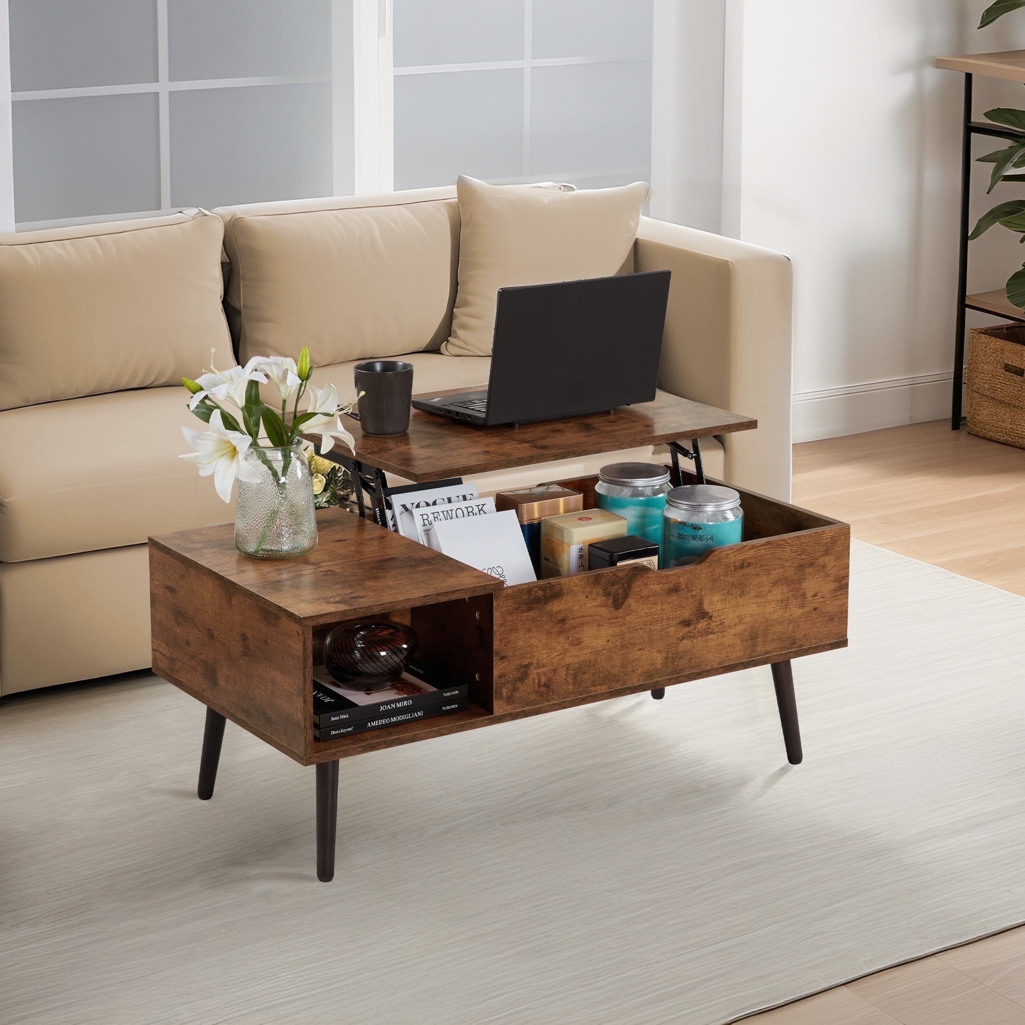 FunniHomi 39" Wood Lift Coffee Table, Center Table with Hidden ...