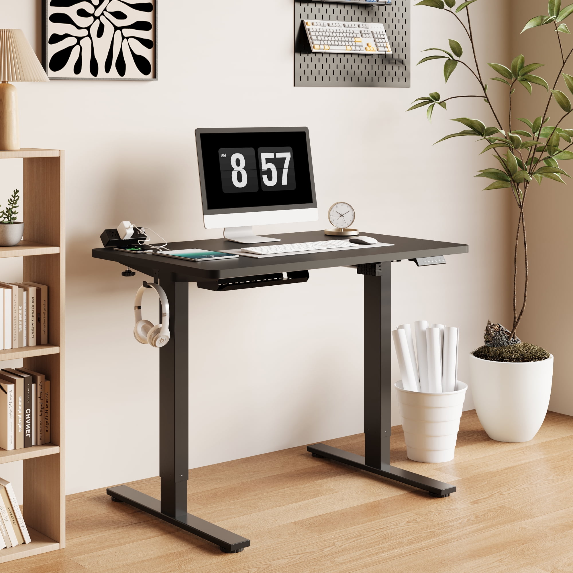 FunniHomi 40" x 24" Electric Height Adjustable Standing Desk with Hooks ...