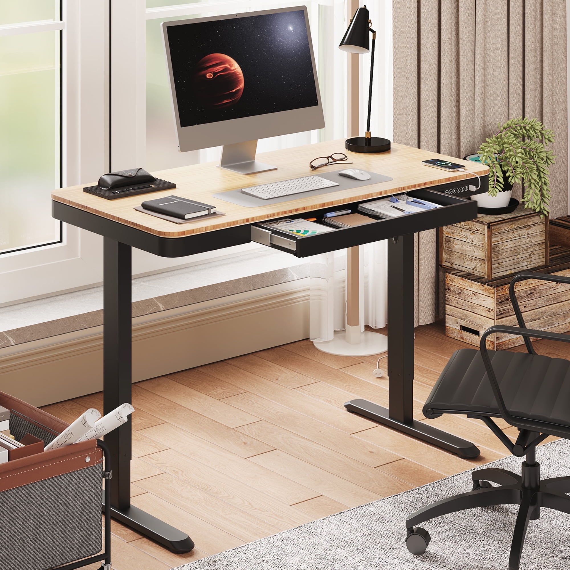 FunniHomi 48" Width Home Office Electric Standing Desk with Drawers ...