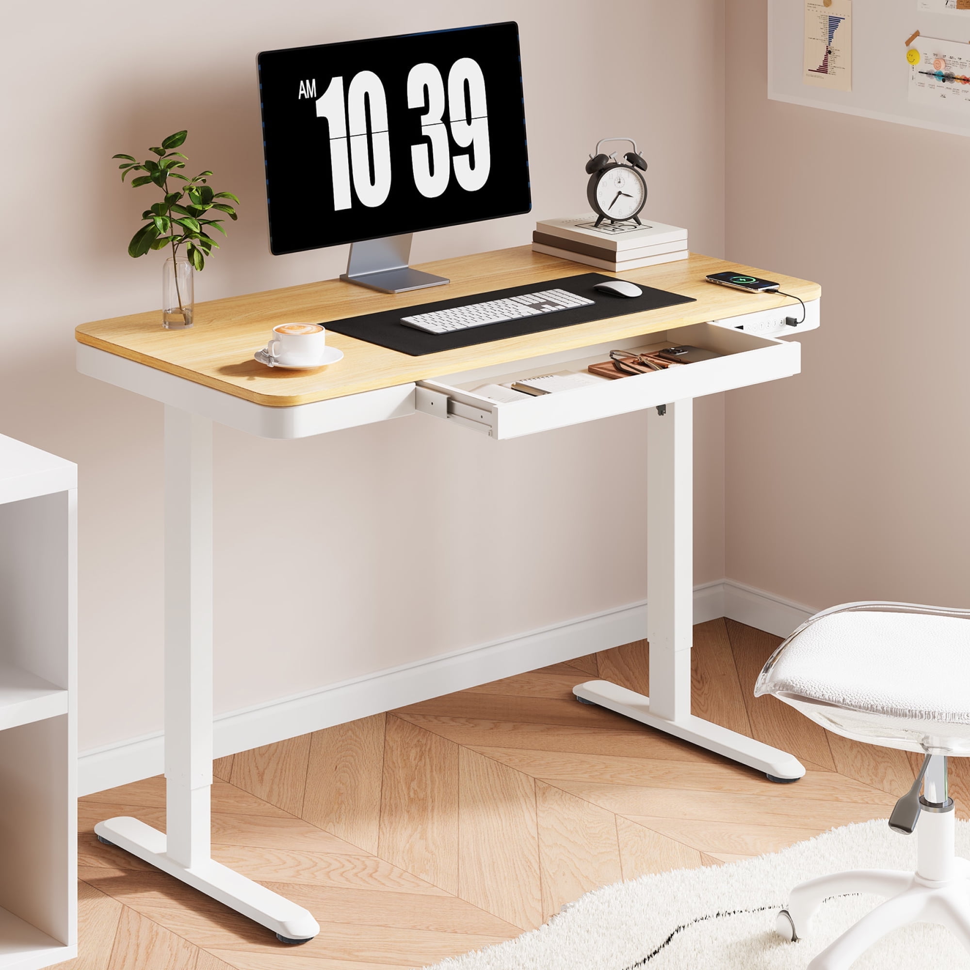FunniHomi 48" Width Home Office Electric Standing Desk with Drawers ...