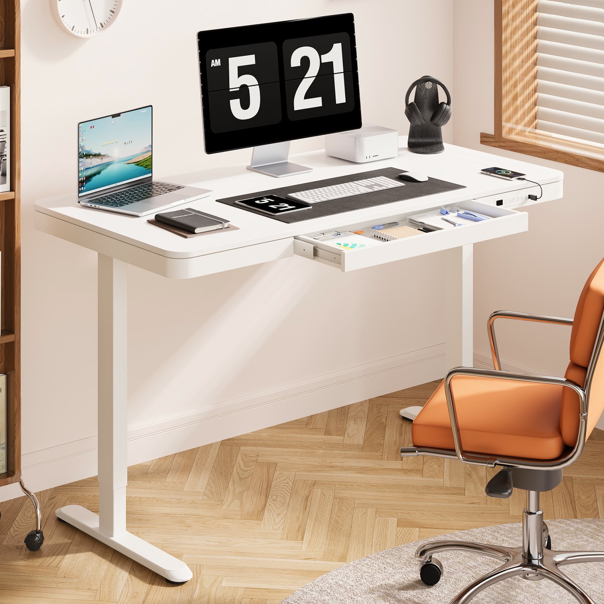 FunniHomi 55" Width Home Office Electric Standing Desk with Drawers ...