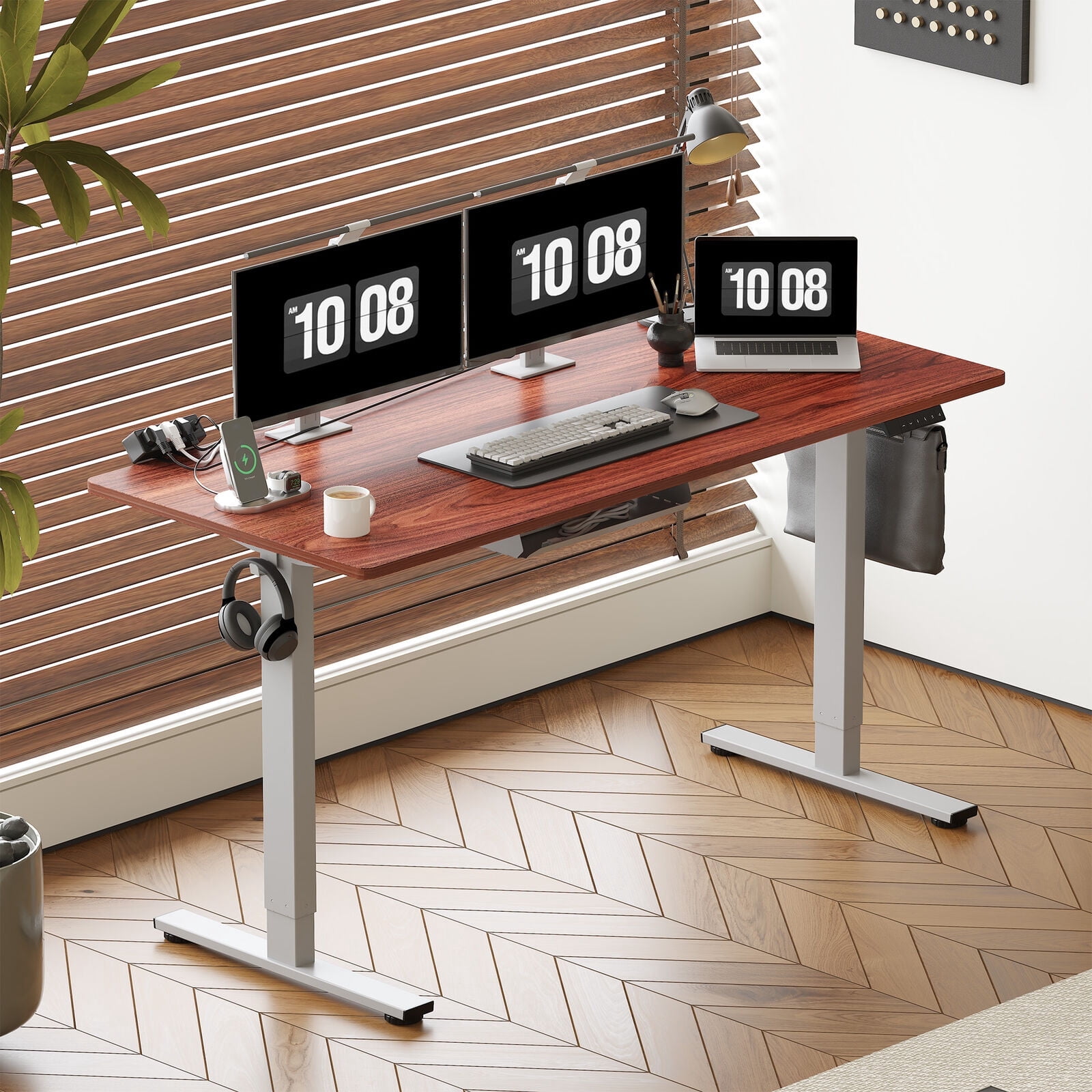 FunniHomi 55" x 28" Adjustable Standing Desk with Built-In Cable ...