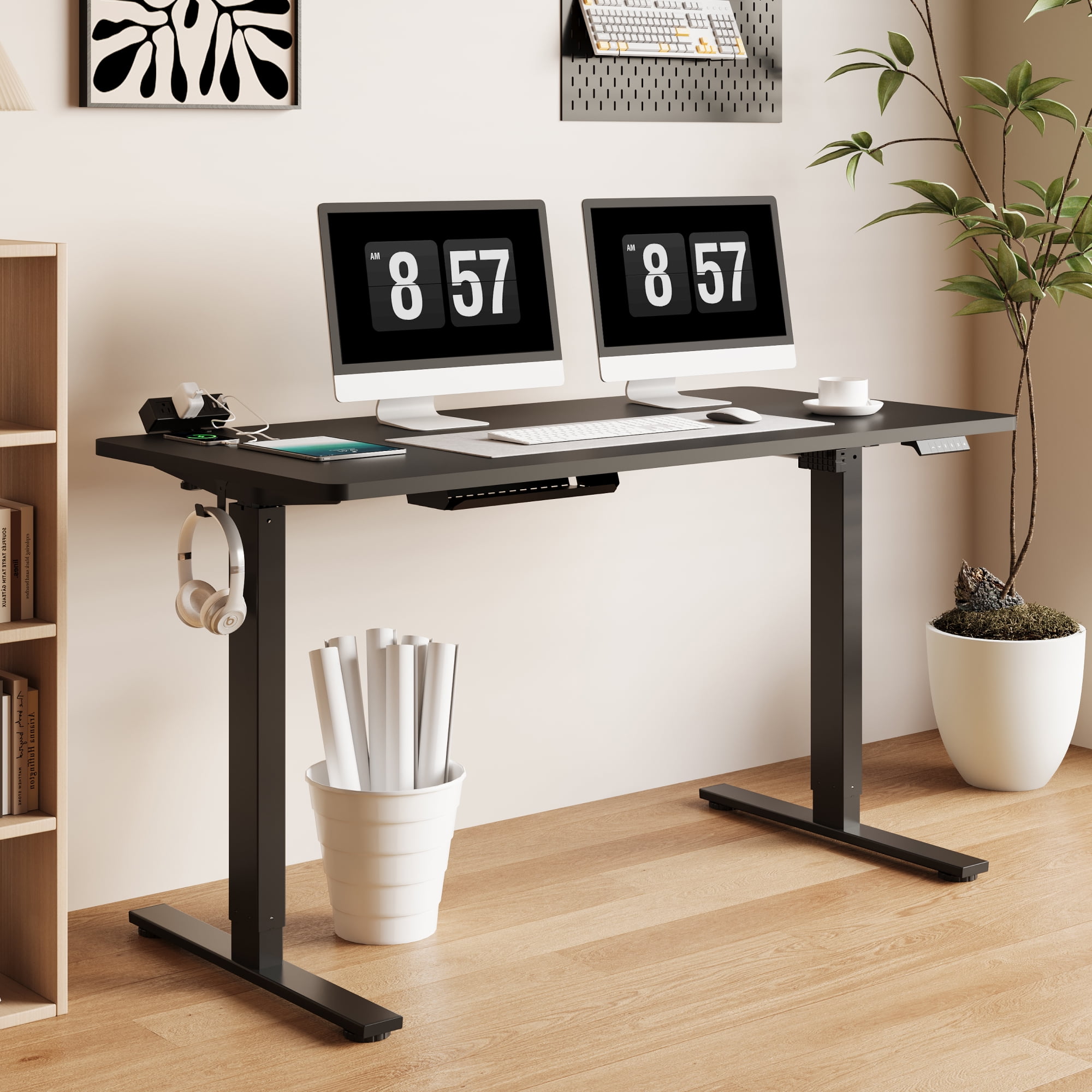 FunniHomi 55" x 28" Electric Height Adjustable Standing Desk with Hooks ...