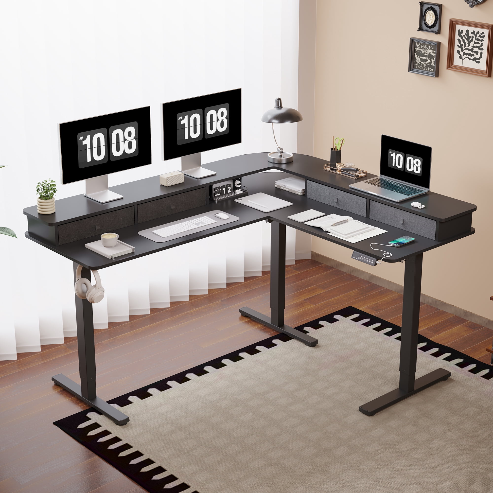 FunniHomi 63'' L Shaped Electric Standing Desk Height Adjustable with ...