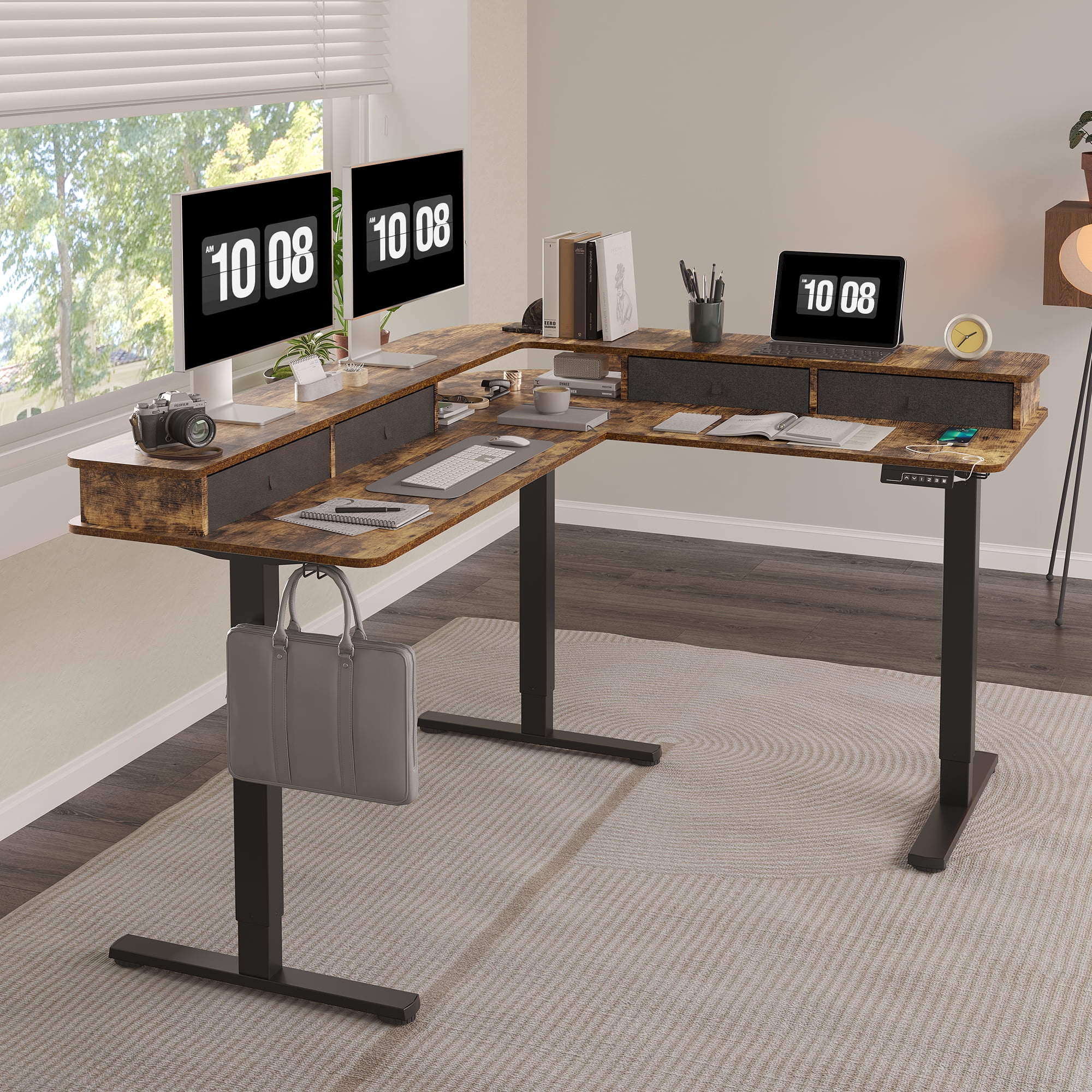 FunniHomi 63'' L Shaped Electric Standing Desk Height Adjustable with ...