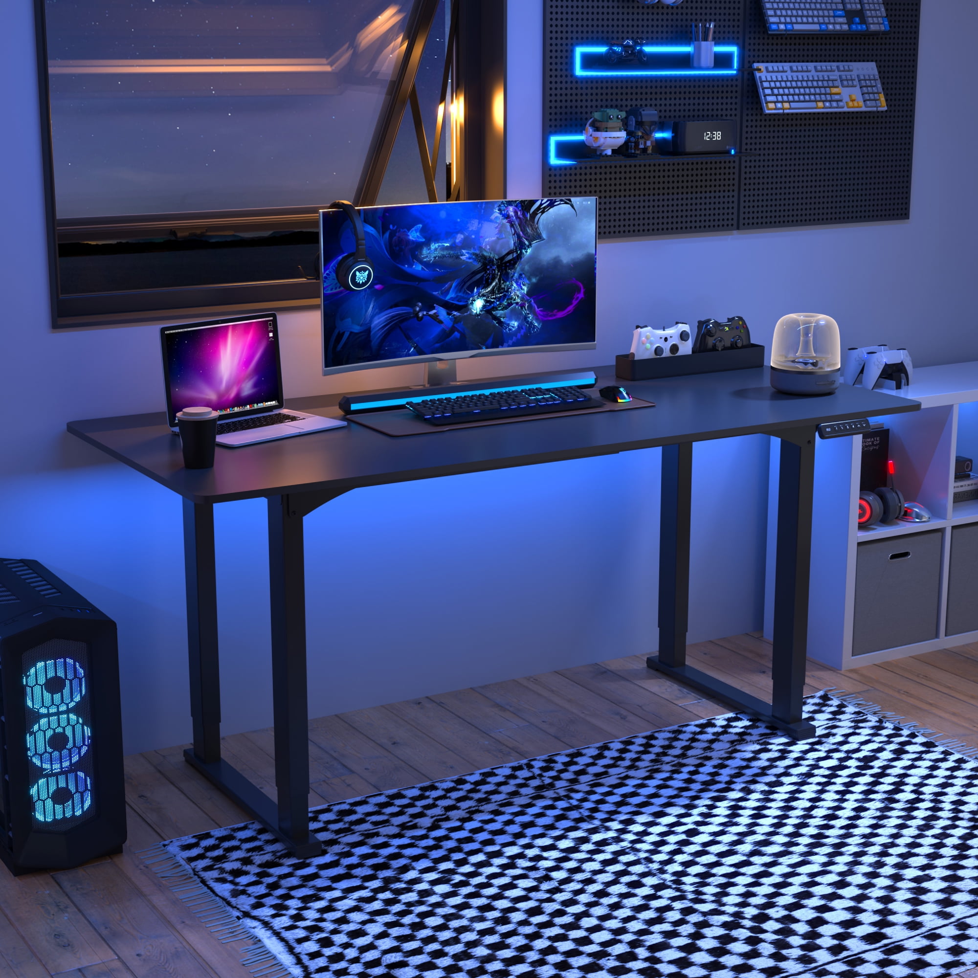 FunniHomi 71"x32" Height Adjustable Standing Desk 4 Legs Dual Motors ...