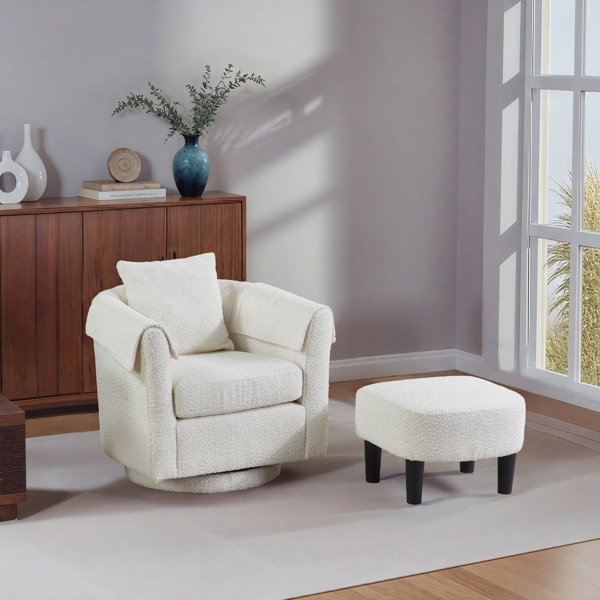 FunniHomi 18.5"D x 18.9"W Small Swivel Accent Chair, Upholstered Round ...