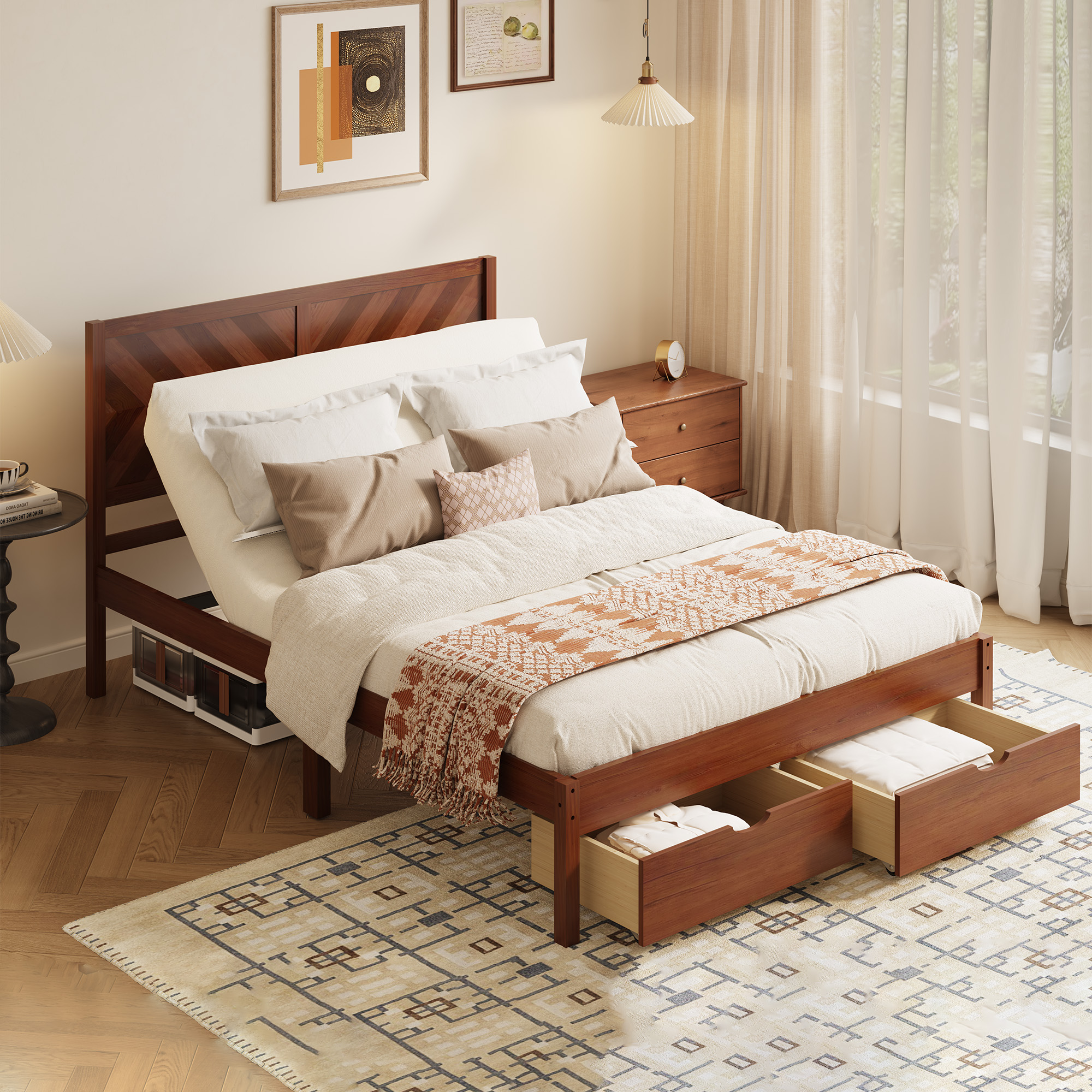 FunniHomi Full Adjustable Bed with Storage Drawers, Head Incline, Easy ...