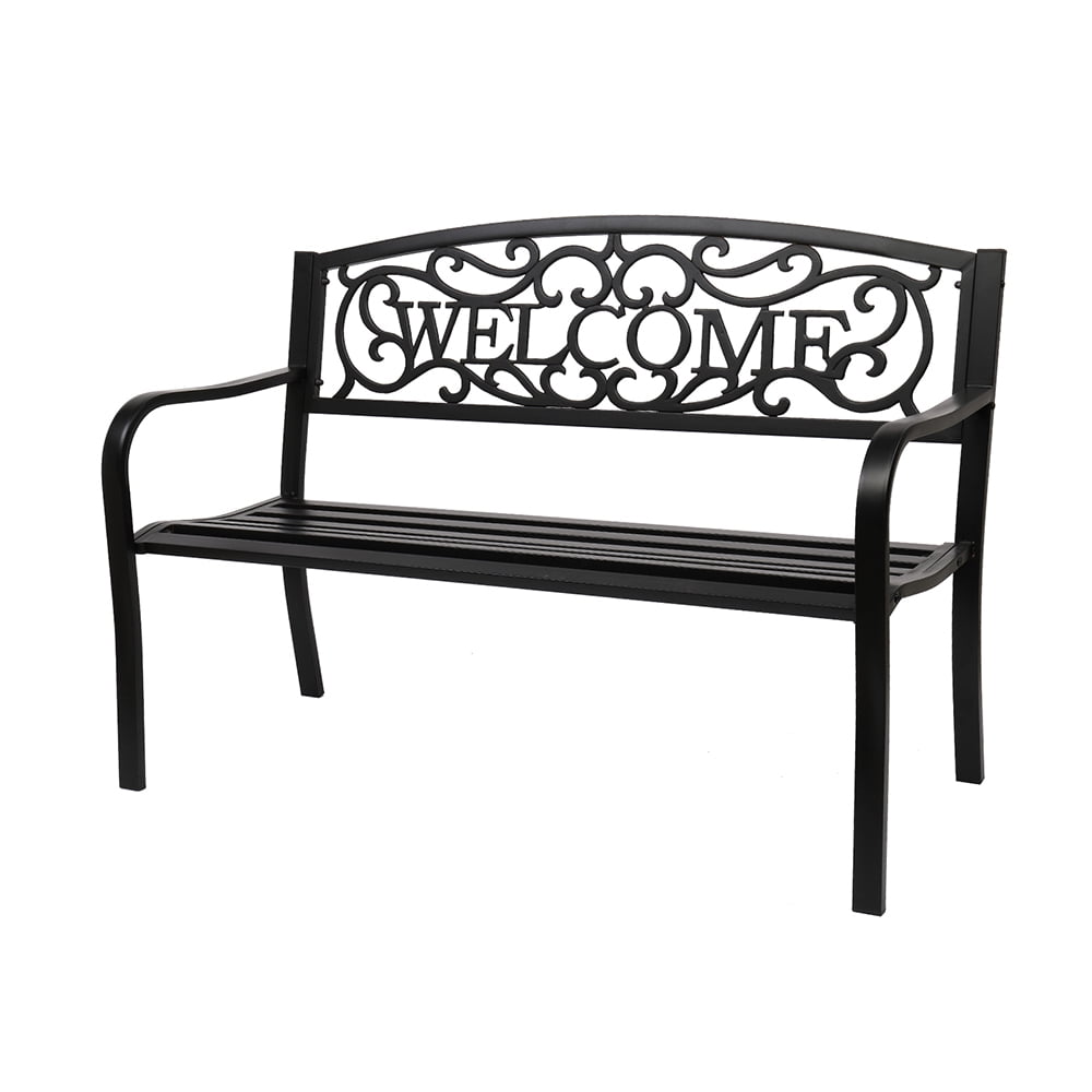 Funnil 50" Outdoor Garden Bench Seats with Welcome Backrest for Patio ...