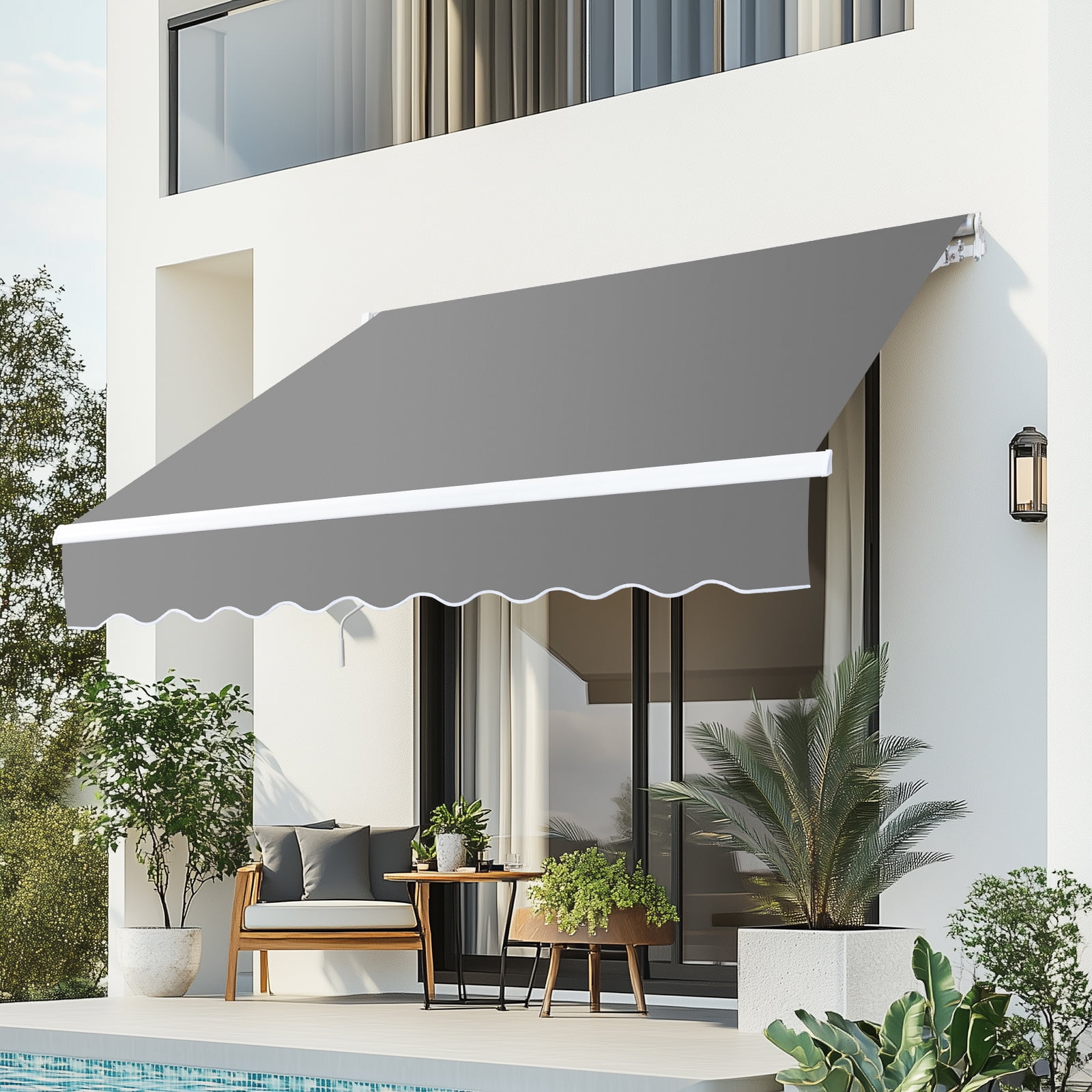 Funnil 8' x 7' Manual Retractable Patio Awning, Adjustable Outdoor ...