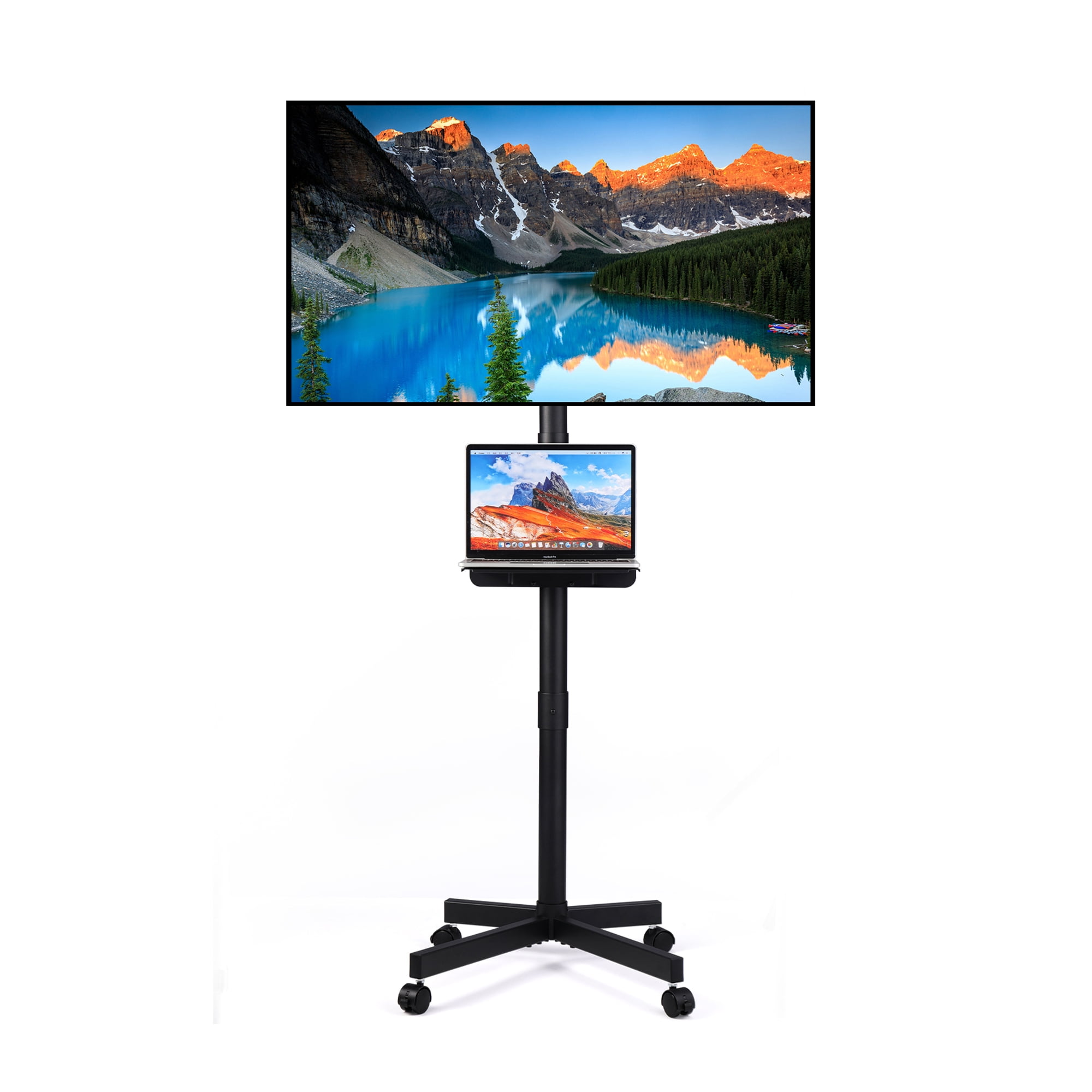 Funnil Mobile TV Stand on Wheels, Height Adjustable Tilt Rolling Tv ...