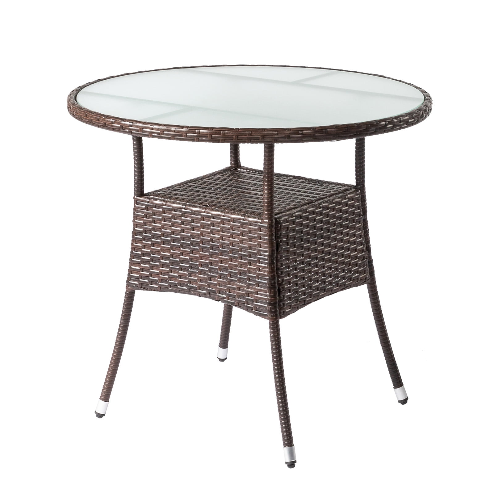 Funnil Outdoor Patio Table, Round Wicker Rattan Bistro Tables with ...