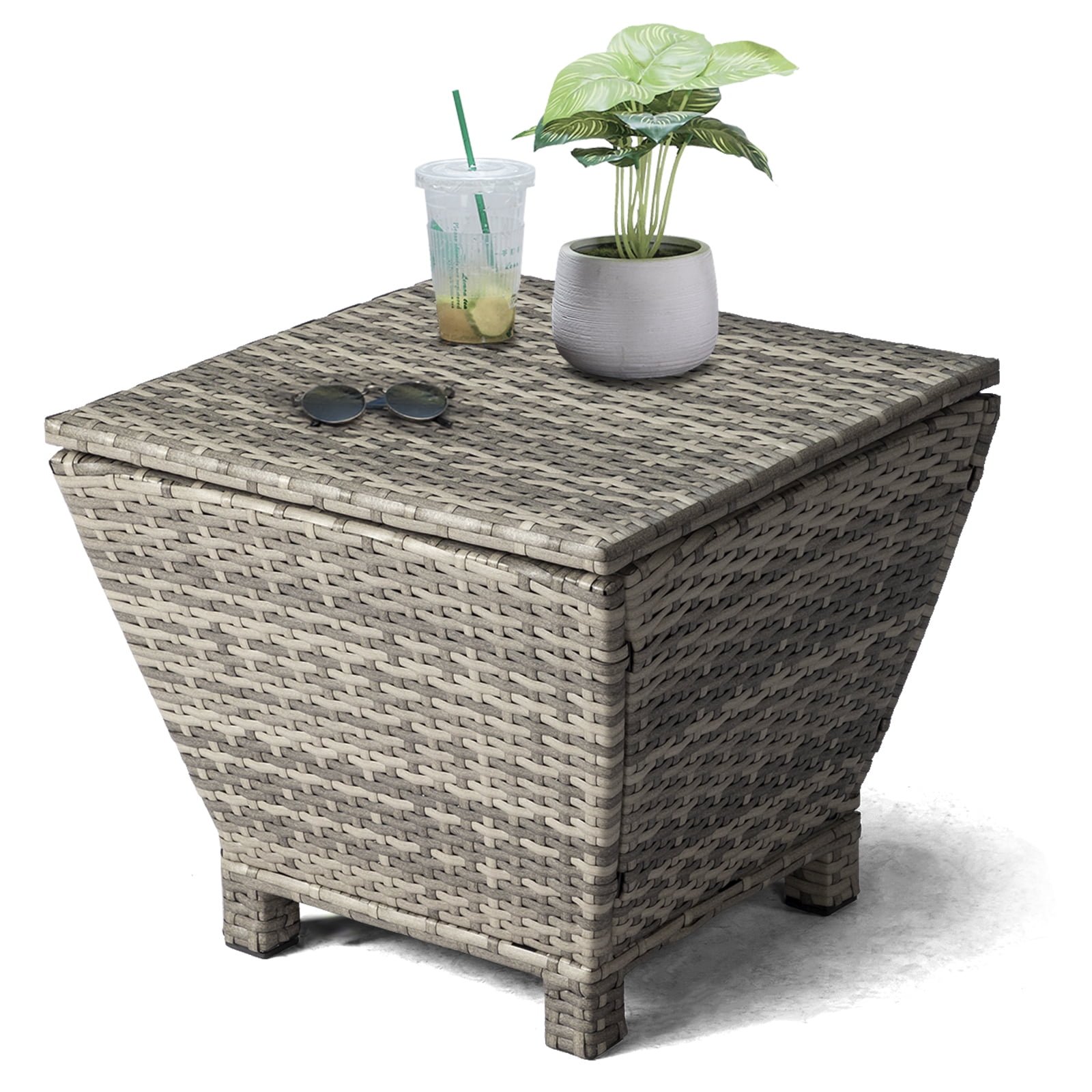 Funnil Outdoor Wicker Side Table for Patio Deck Garden, All-weather ...