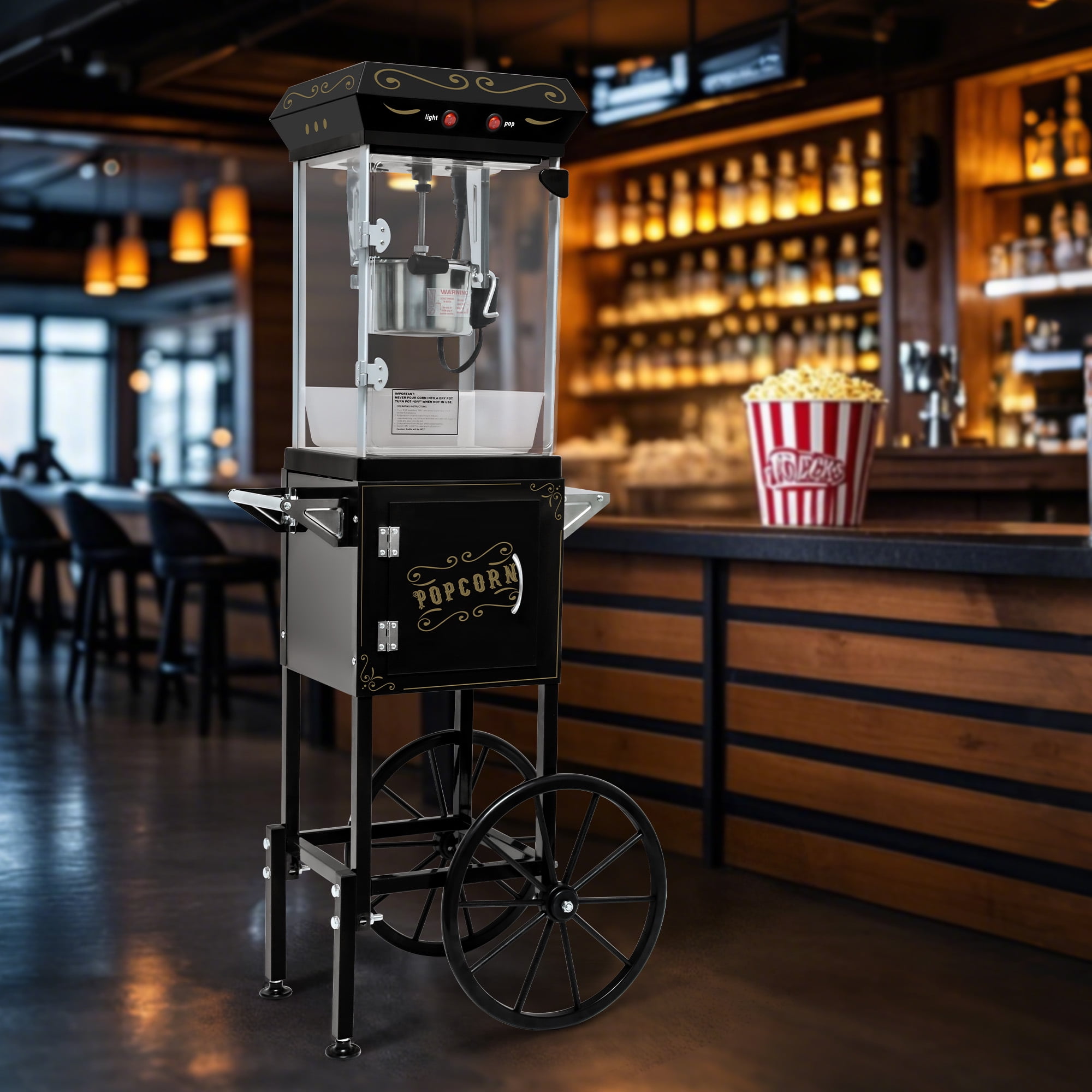 Funnil Popcorn Maker Machine with Cart and 6 Oz Stainless Steel Kettle ...