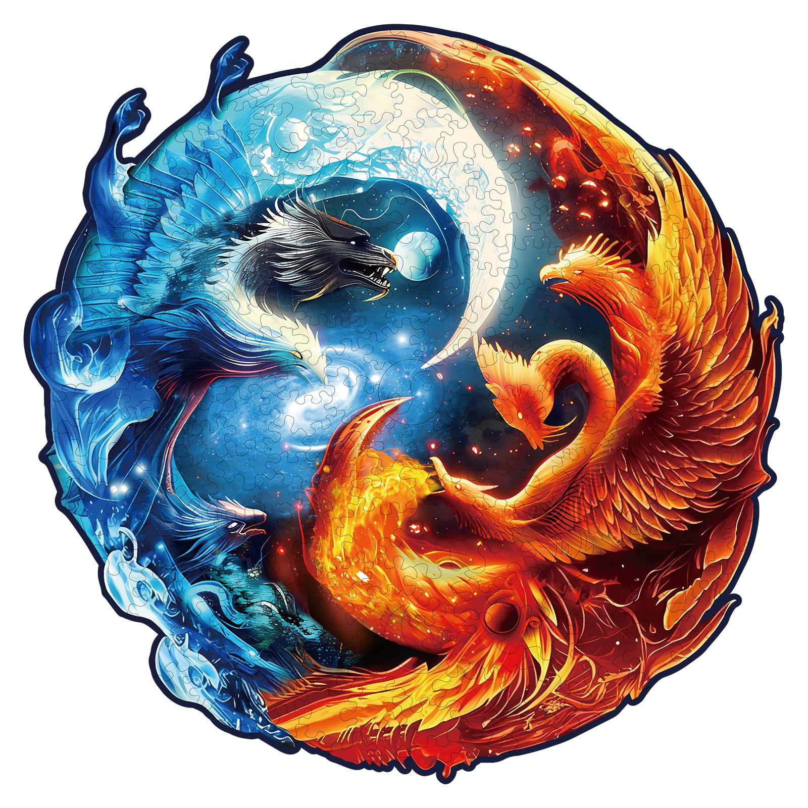 Funnil Wooden Jigsaw Puzzles-Yinyang Dragon and Phoenix Puzzle Toys ...