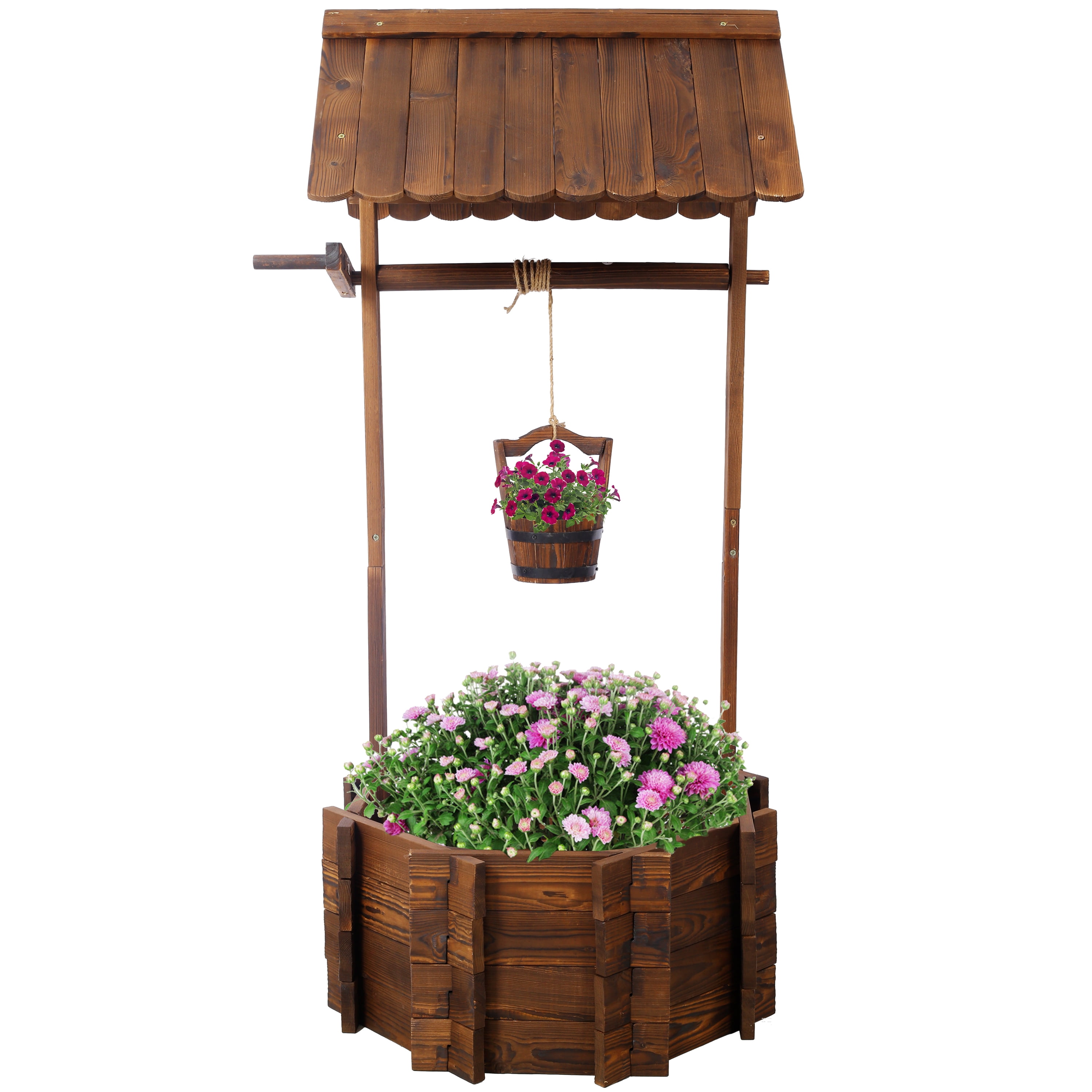 Funnil Wooden Wishing Well Hexagonal Bucket Flower Plants Planter ...