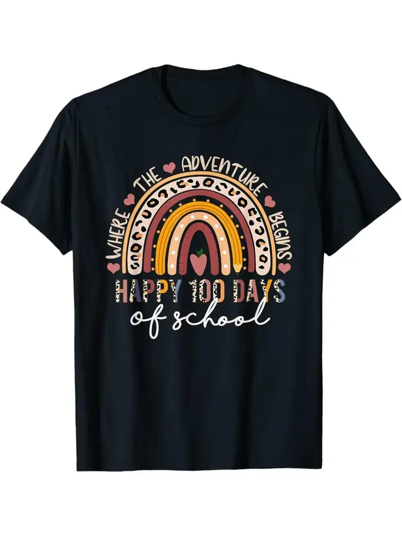 Funny 100 Days of School Rainbow Graphic Teacher Unisex Cotton T-Shirt ...