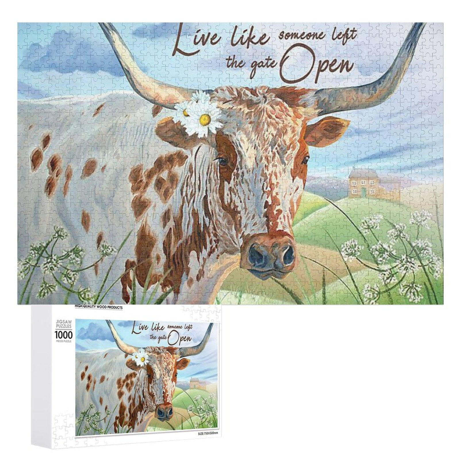 Funny-1000 Piece Jigsaw Puzzle - Cute Cow The Gate Open Puzzle Game ...