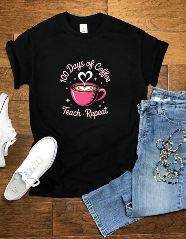 Funny 100th Day School Teacher Coffee Lovers Unisex T-Shirt, up to size 5XL - Walmart.com