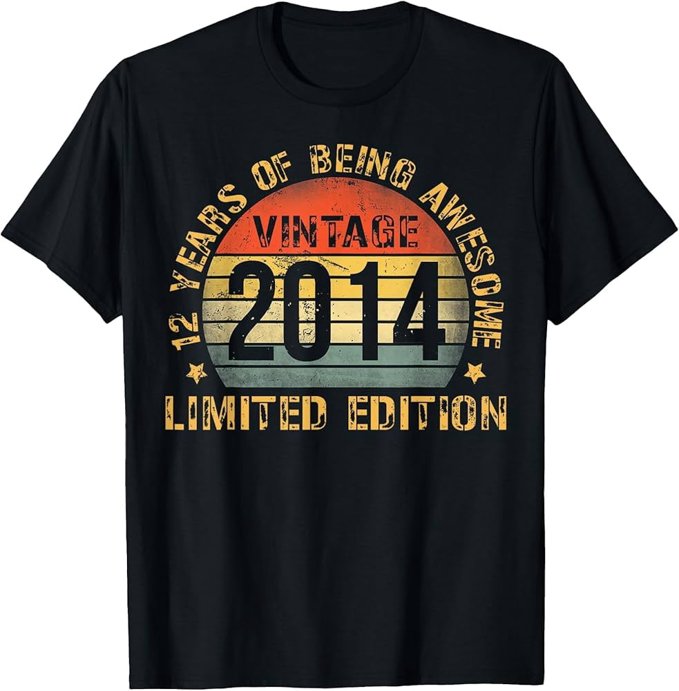 Funny 2014 Retro Sunset Design T-Shirt for 12th Birthday Celebration ...