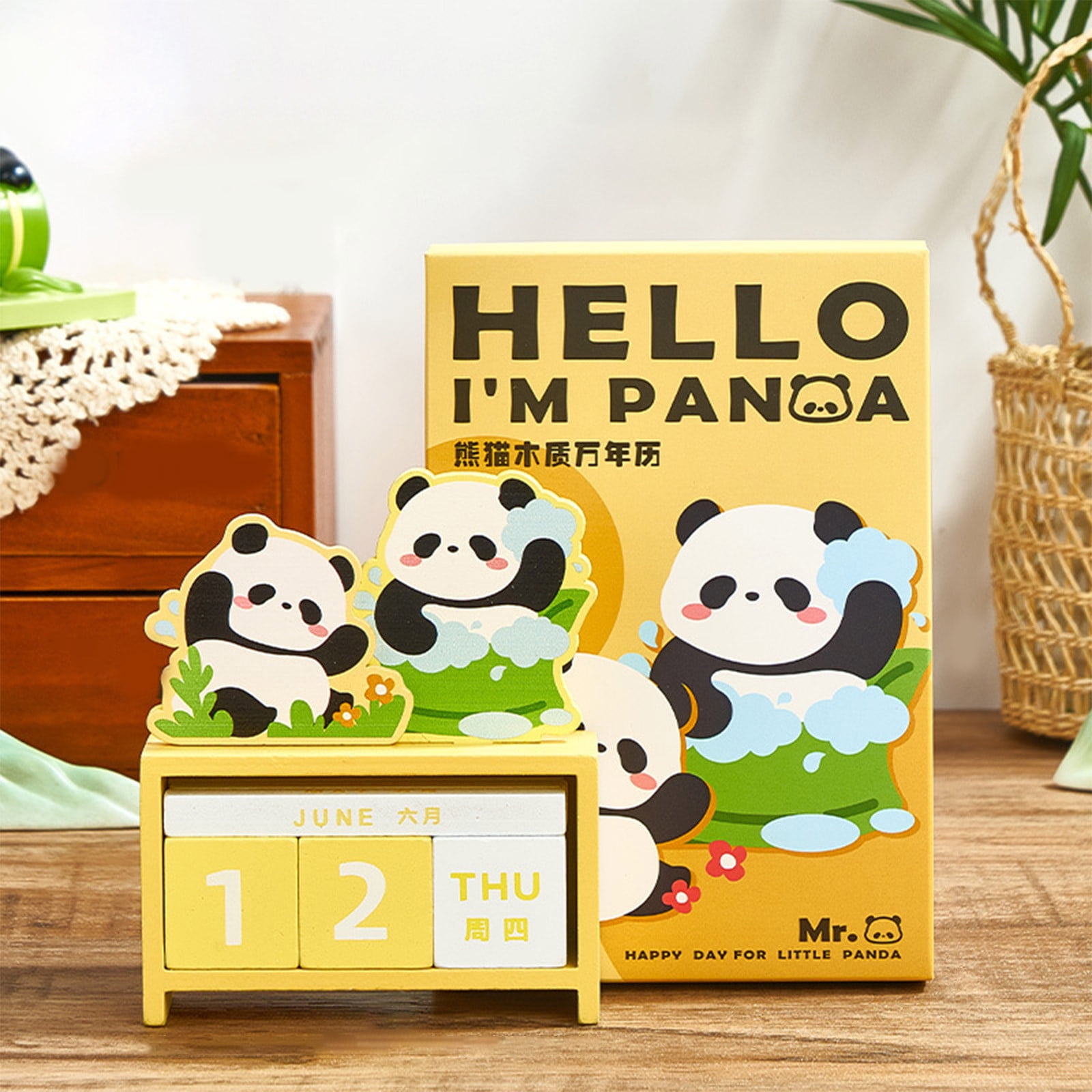 Funny 2025 Calendar Clearance,Desk Calendar Cute Pandas Design Wooden ...