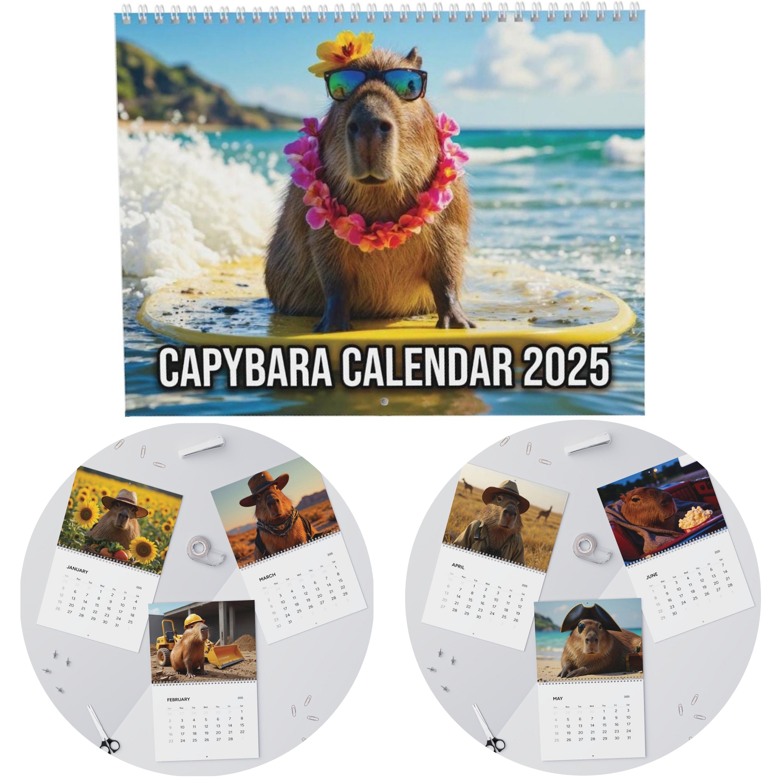 Funny 2025 Capybara Wall Calendar, 12 Month Capybara Wall Calendar ...