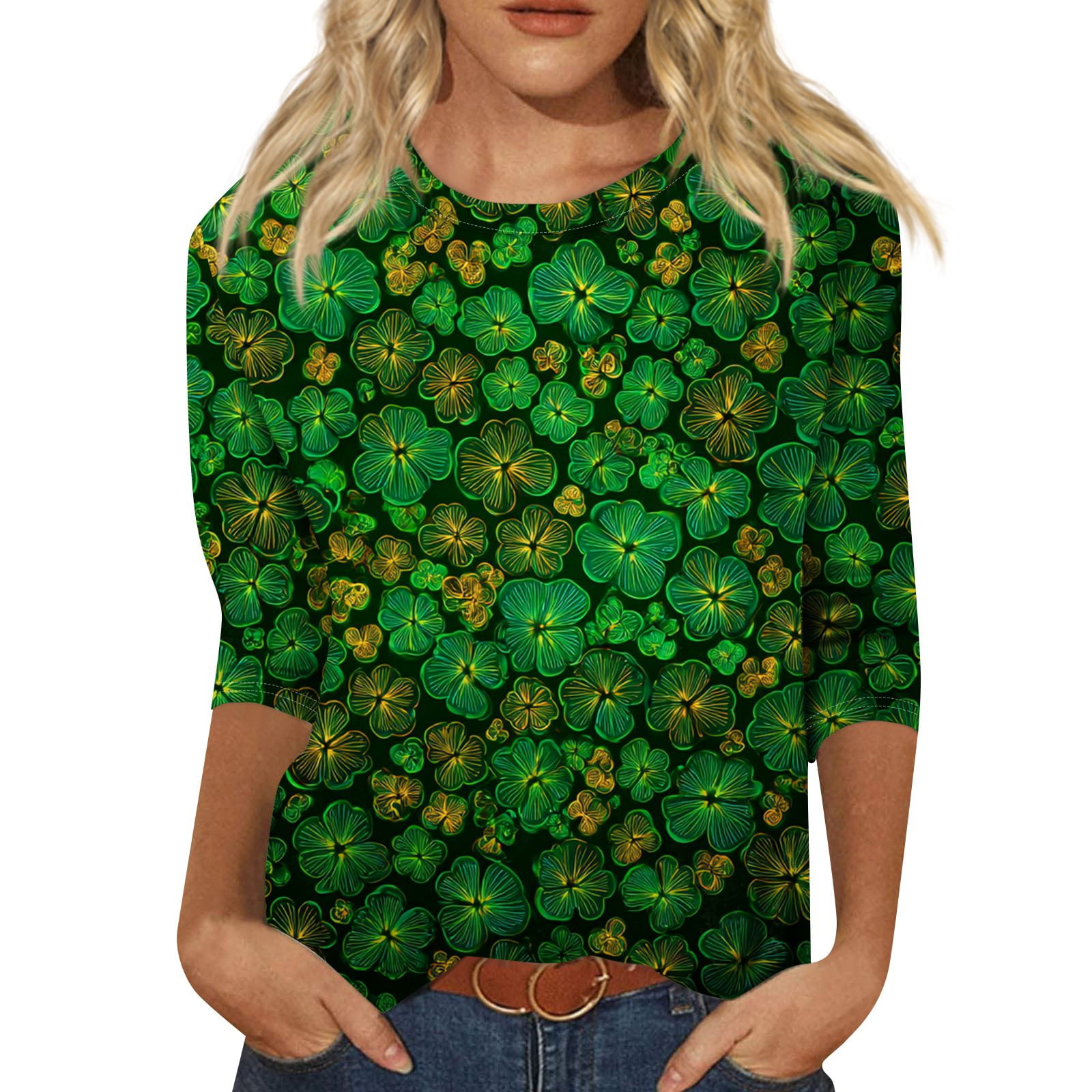 Funny 3/4 Sleeve St Patricks Day Shirts Women Casual Plus Size Lucky ...