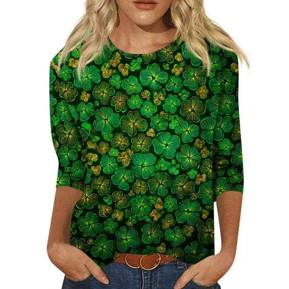 Funny 3/4 Sleeve St Patricks Day Shirts Women Casual Plus Size Lucky ...