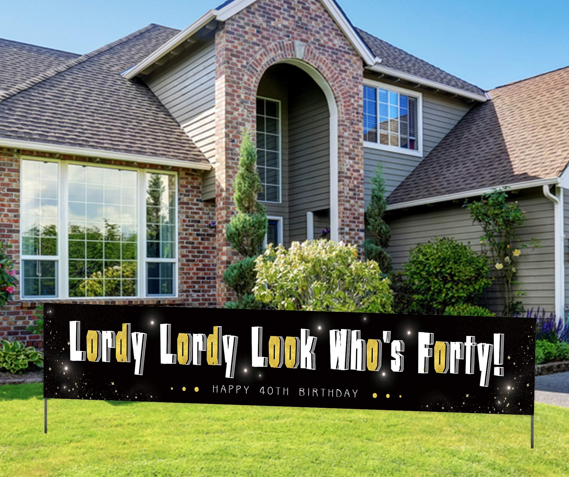 Funny 40th Birthday Banner Lordy Lordy Look Who's Forty Yard Sign Black ...