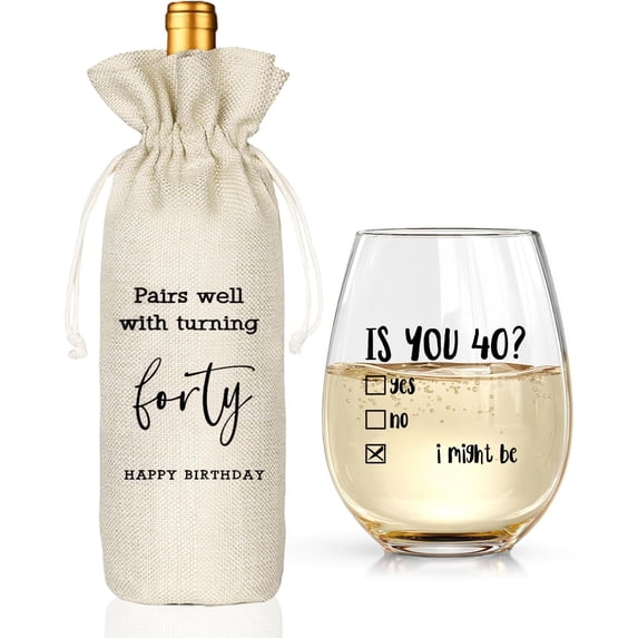 Funny 40th Birthday Gifts for Women Men- Wine Glass & Bag Gift Ideas ...