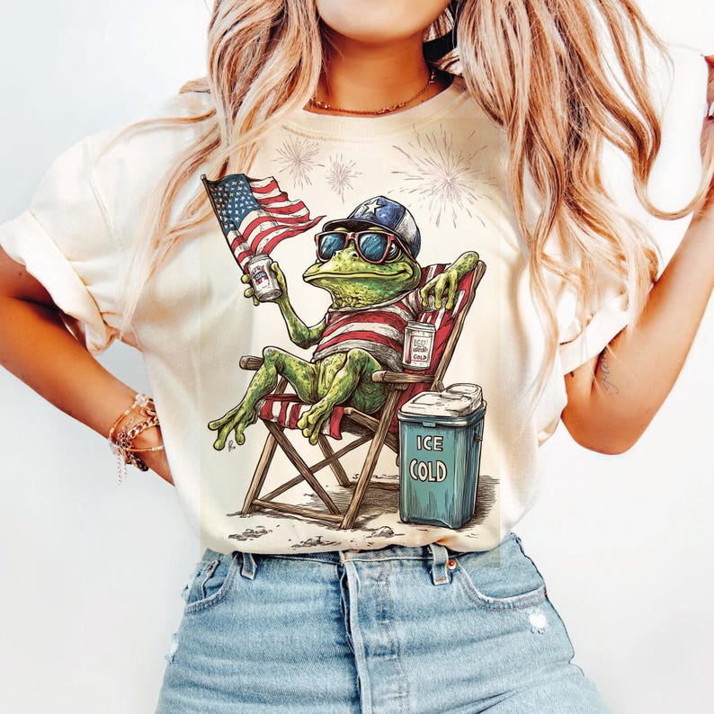 Funny 4th of July Frog T-Shirt – Quirky American Flag Tee with Retro ...