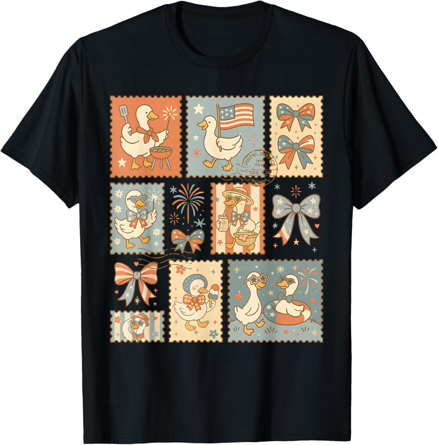Funny 4th of July Goose Retro Independence Day Firequacker T-Shirt ...