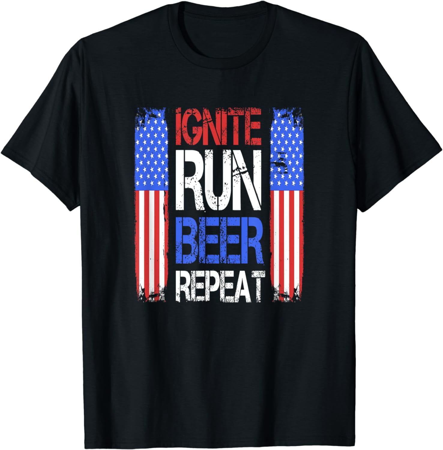 Funny 4th of July - Ignite Run Beer Repeat - 4th of July T-Shirt ...