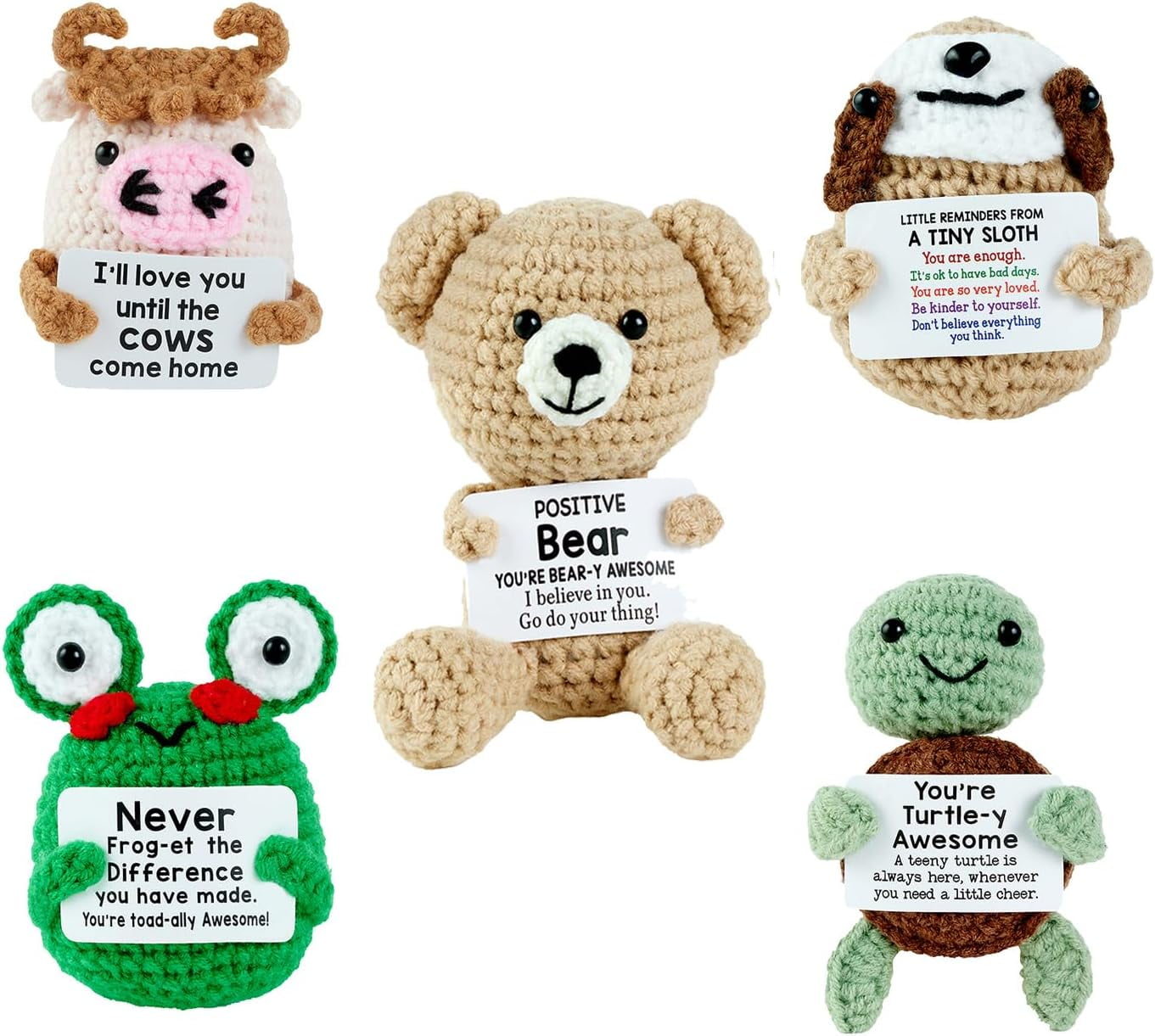 Funny 5 Pieces Mini Positive Crochet Animals,Graduation Gifts for Her ...