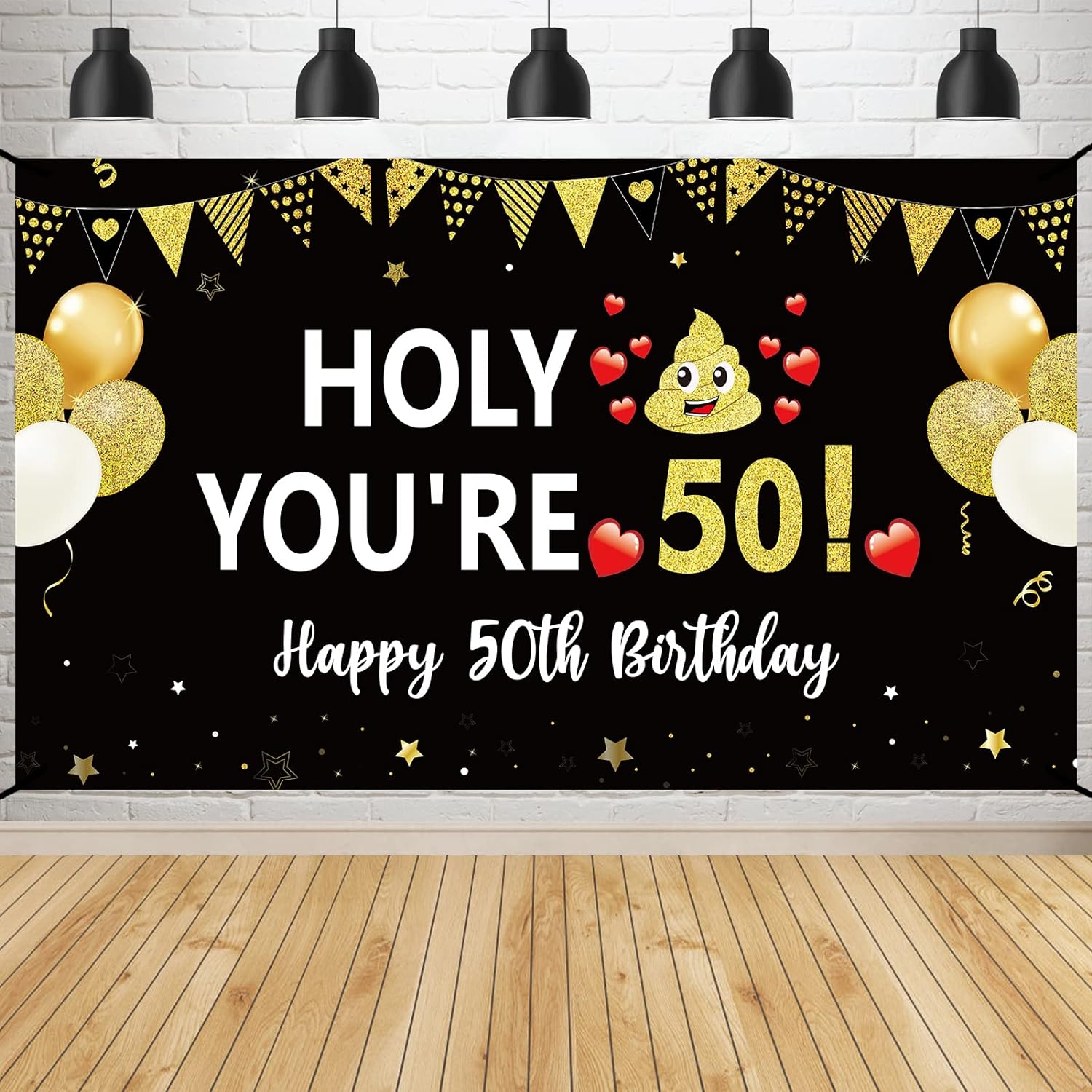 Funny 50th Birthday Banner Decorations for Men Women, Black Gold Happy ...